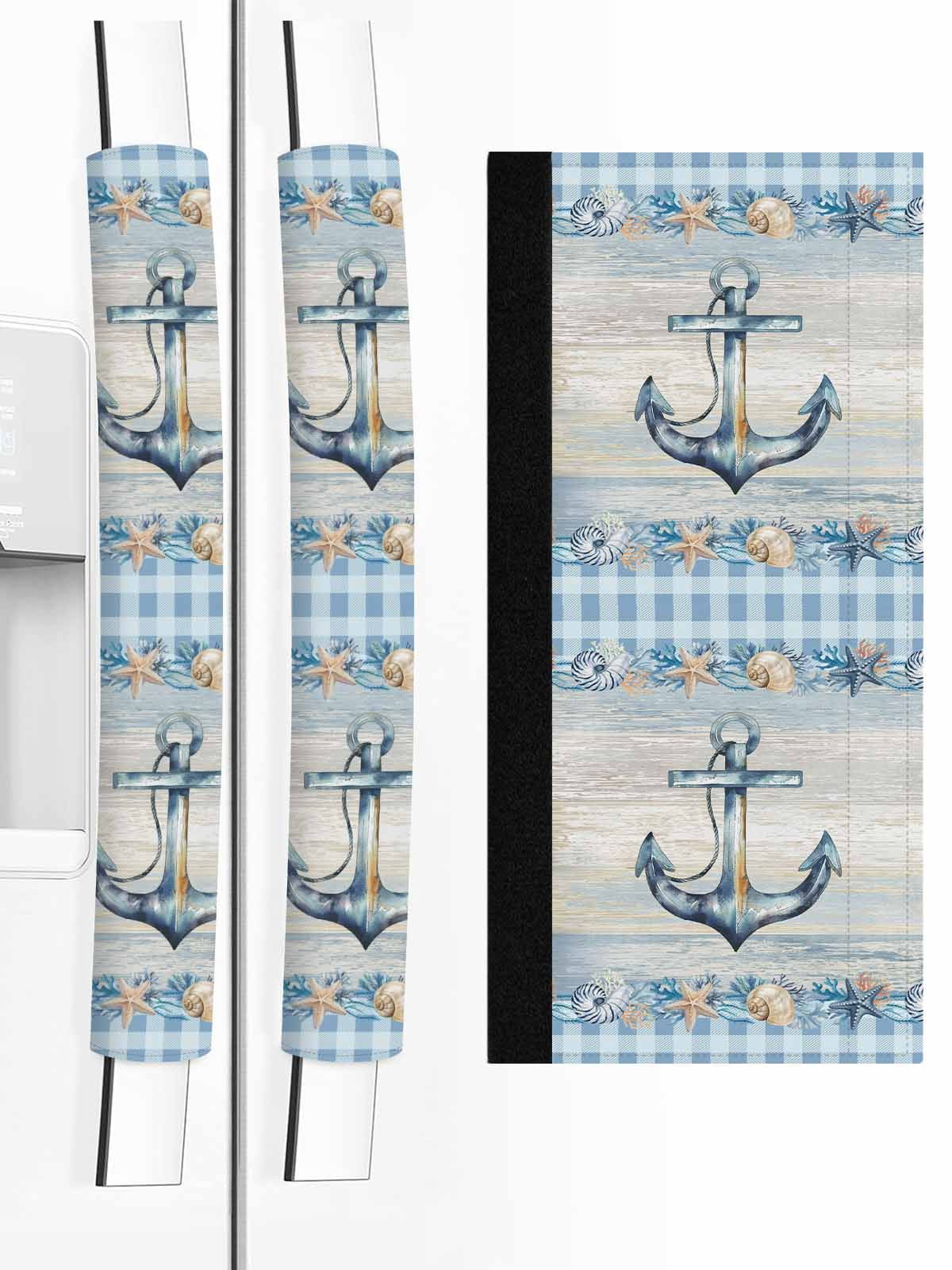 2 PCS Refrigerator Door Handle Covers, Blue Anchor Coastal Adjustable ...