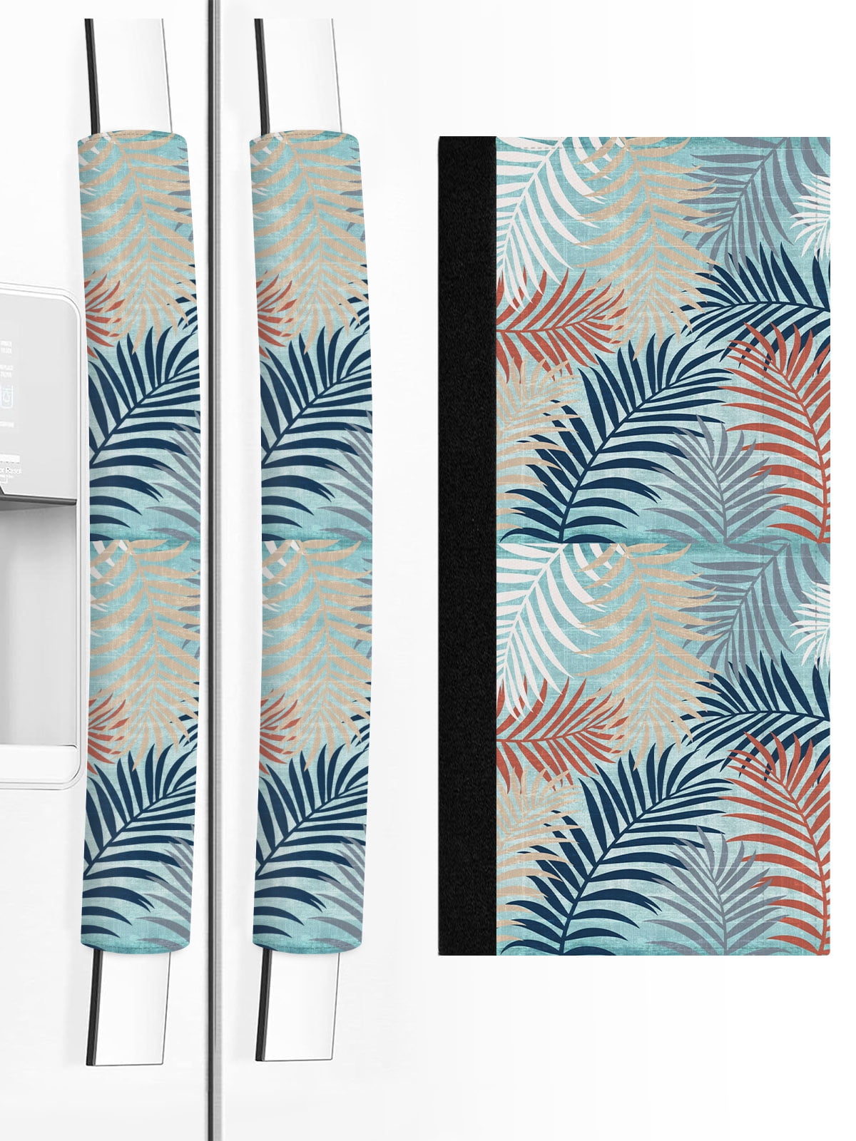 2 PCS Refrigerator Door Handle Covers, Blue Red Beige Palm Leaf ...