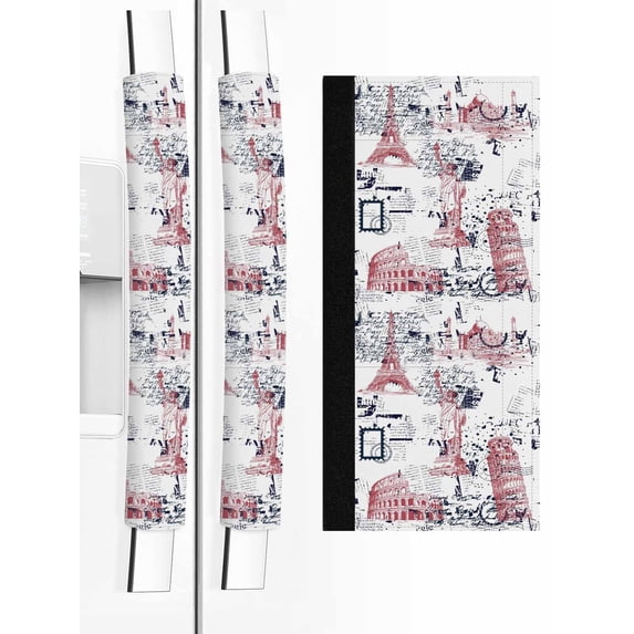 2 PCS Refrigerator Door Handle Covers, Blue Red City Adjustable Kitchen ...
