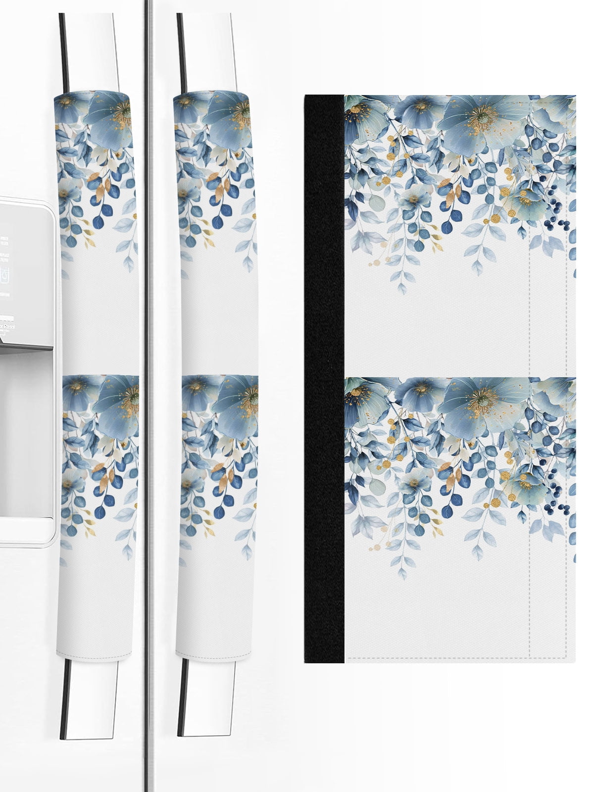 2 PCS Refrigerator Door Handle Covers, Blue Tulip Eucalyptus Leaf ...