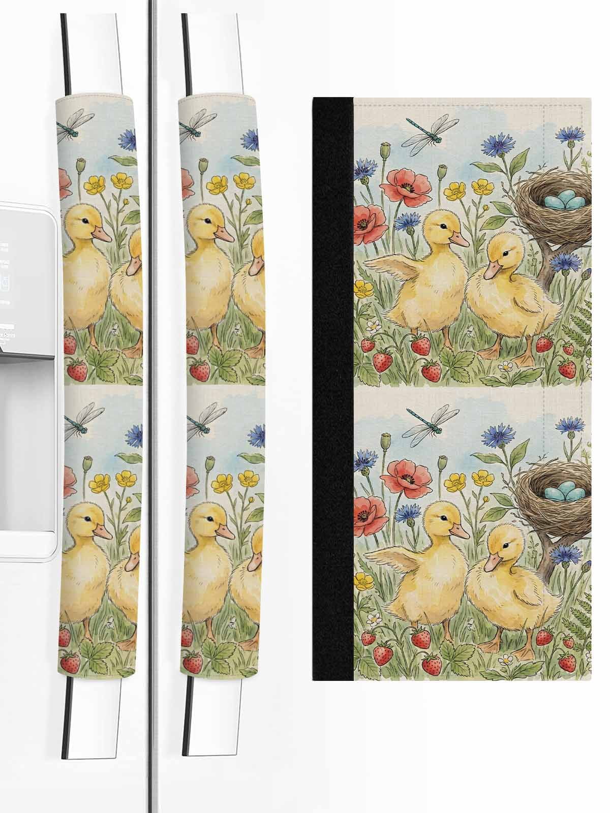 2 PCS Refrigerator Door Handle Covers, Ducklings Adjustable Kitchen ...