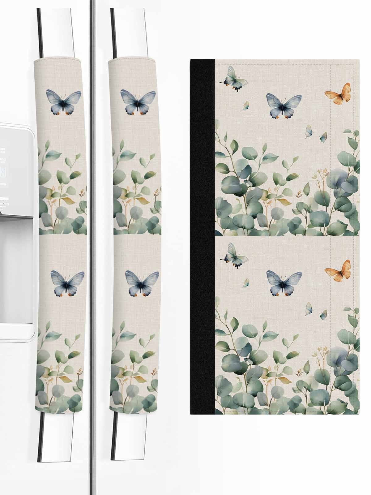 2 PCS Refrigerator Door Handle Covers, Eucalyptus Leaf Butterfly ...