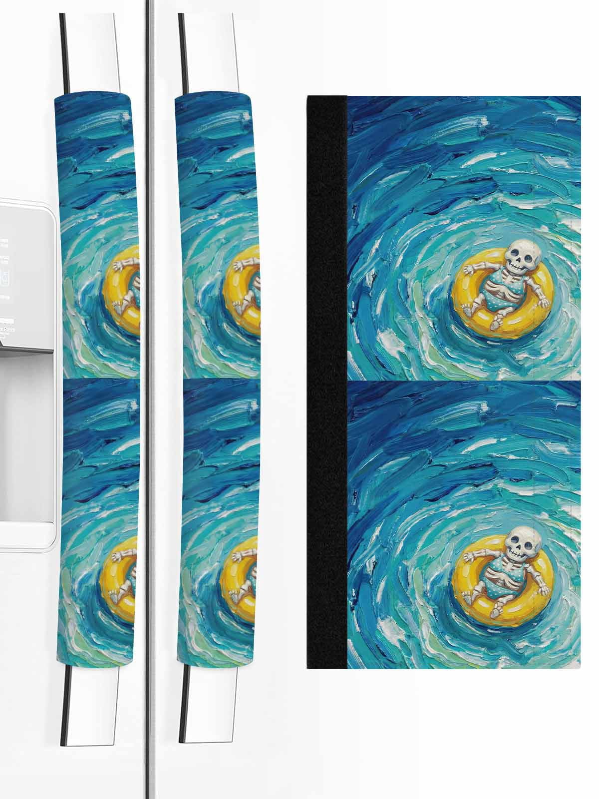 2 PCS Refrigerator Door Handle Covers, Funny Art Adjustable Kitchen ...
