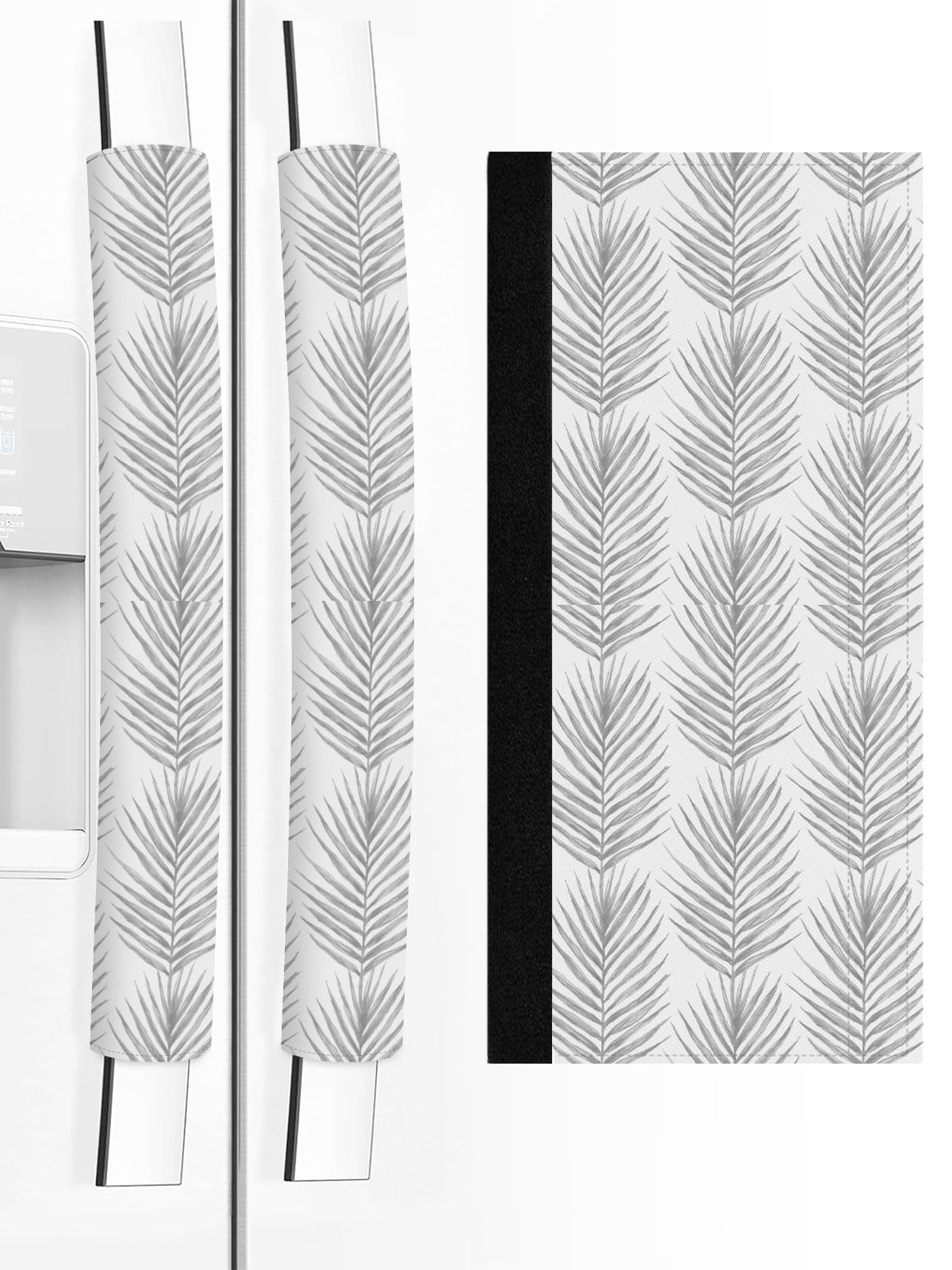 2 PCS Refrigerator Door Handle Covers, Gray Palm Leaves Adjustable ...