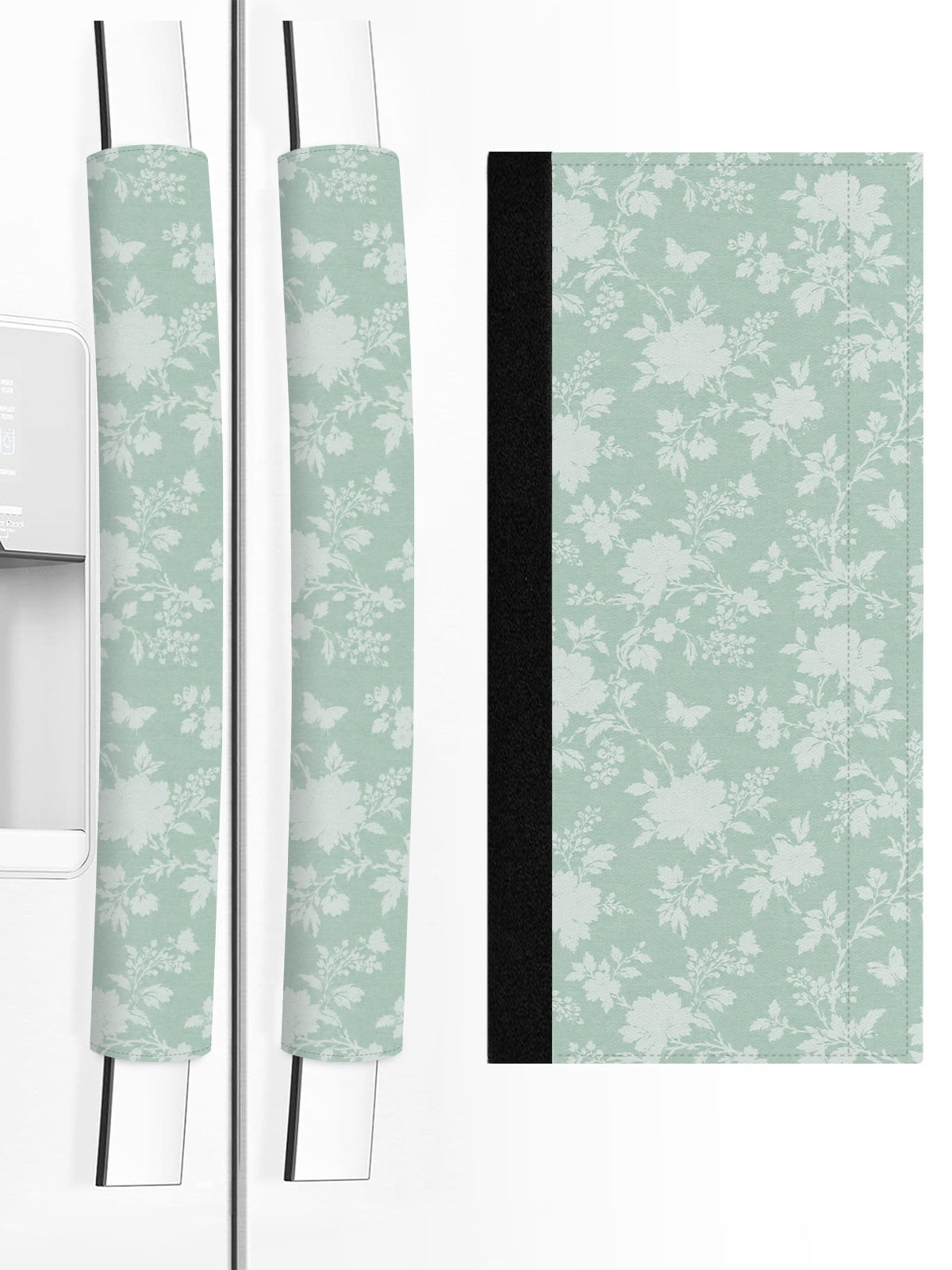 2 PCS Refrigerator Door Handle Covers, Green Flower Adjustable Kitchen ...