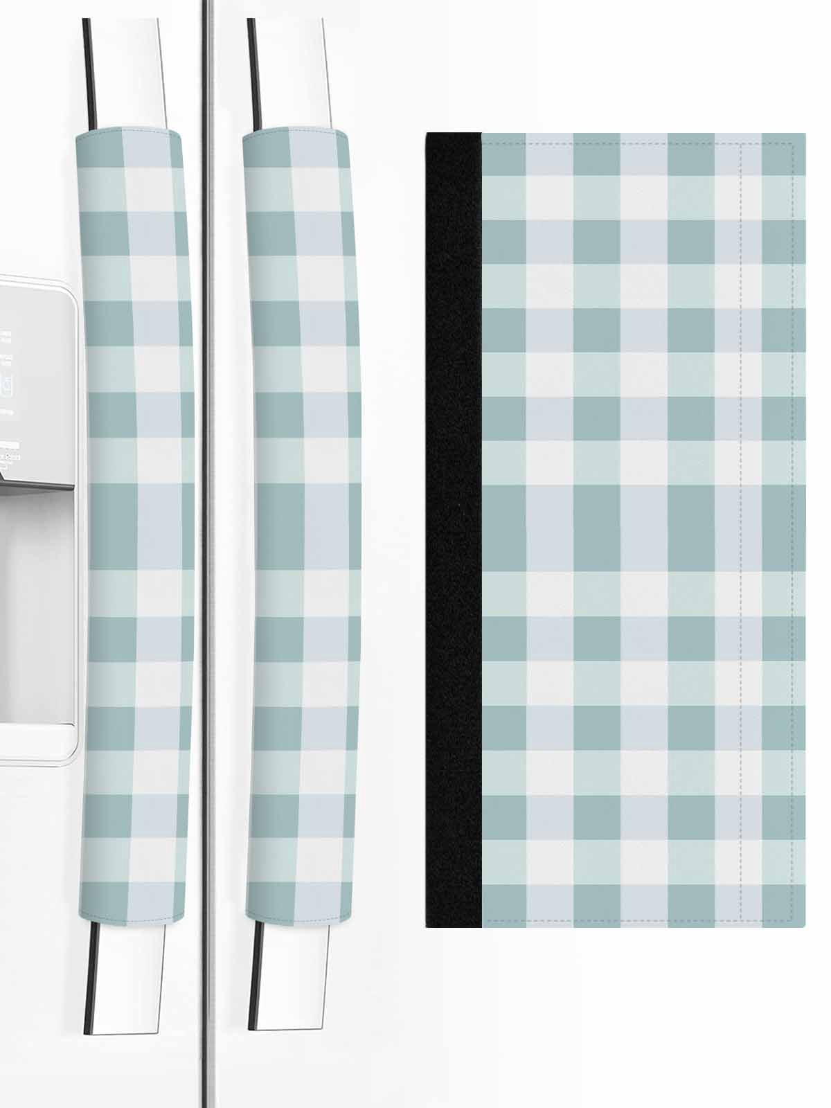 2 PCS Refrigerator Door Handle Covers, Green Plaid Adjustable Kitchen ...