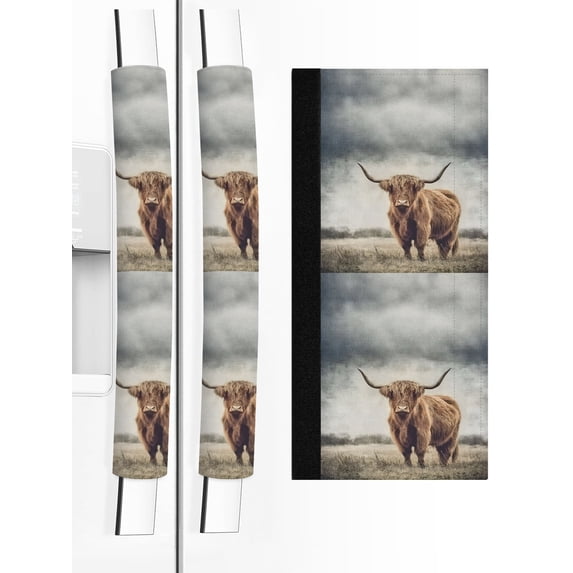 2 PCS Refrigerator Door Handle Covers, Highland Cow Adjustable Kitchen ...