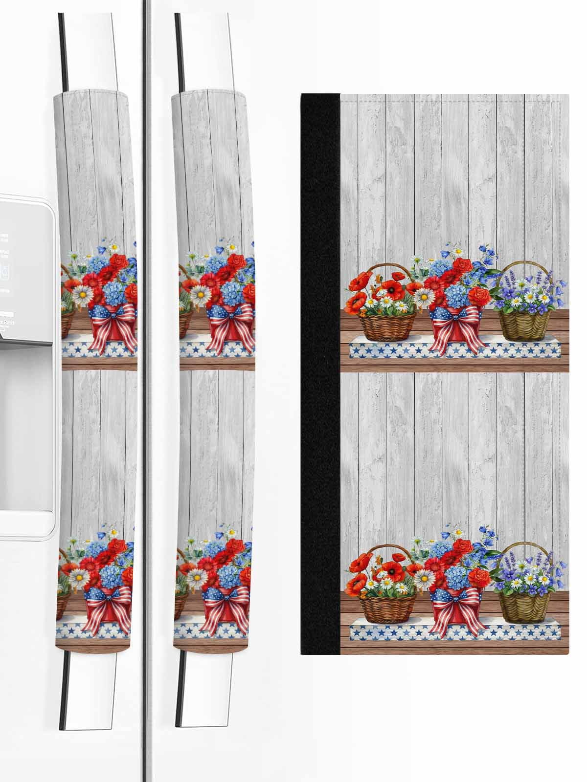2 PCS Refrigerator Door Handle Covers, Independence Day Flower ...