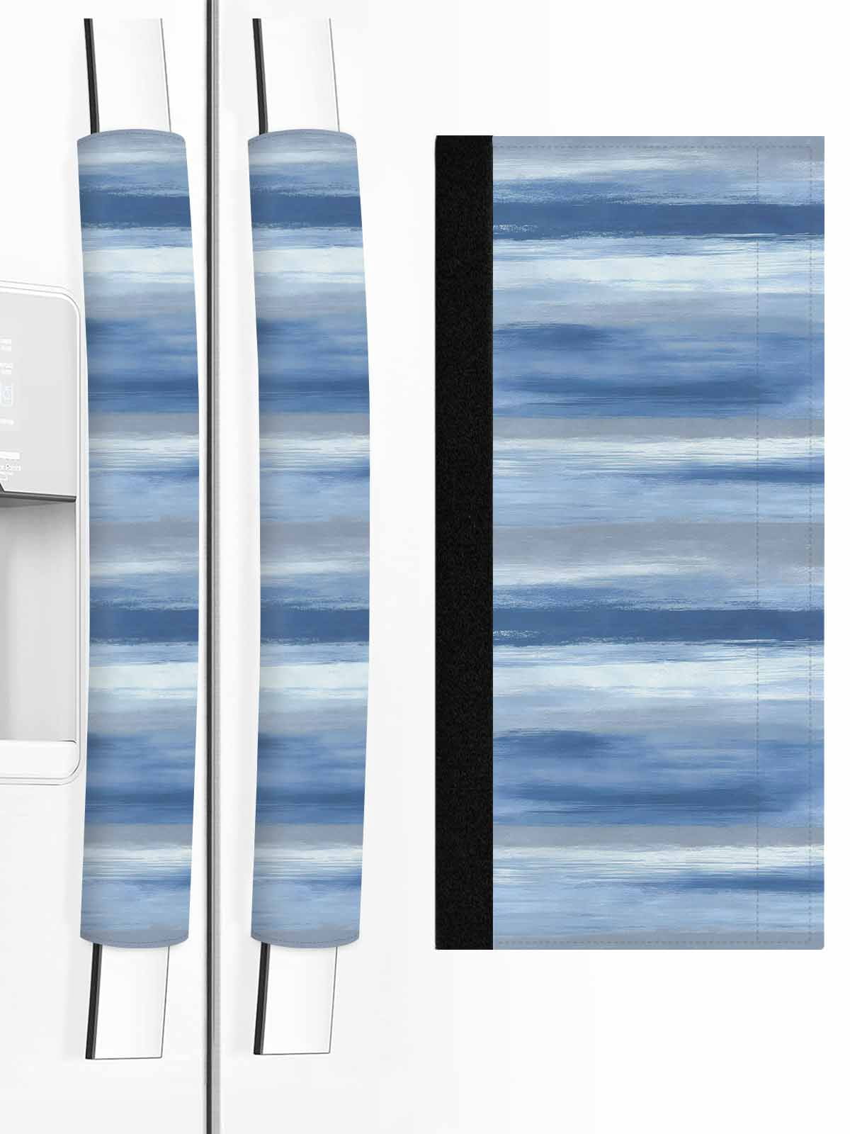 2 PCS Refrigerator Door Handle Covers, Navy Blue Grey Abstract ...