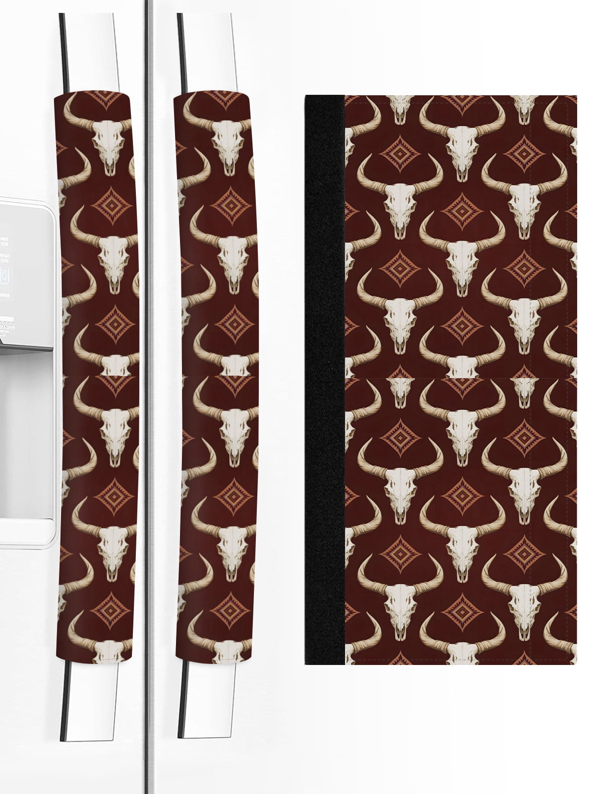 2 PCS Refrigerator Door Handle Covers, Red Brown Bull Skulls Adjustable ...