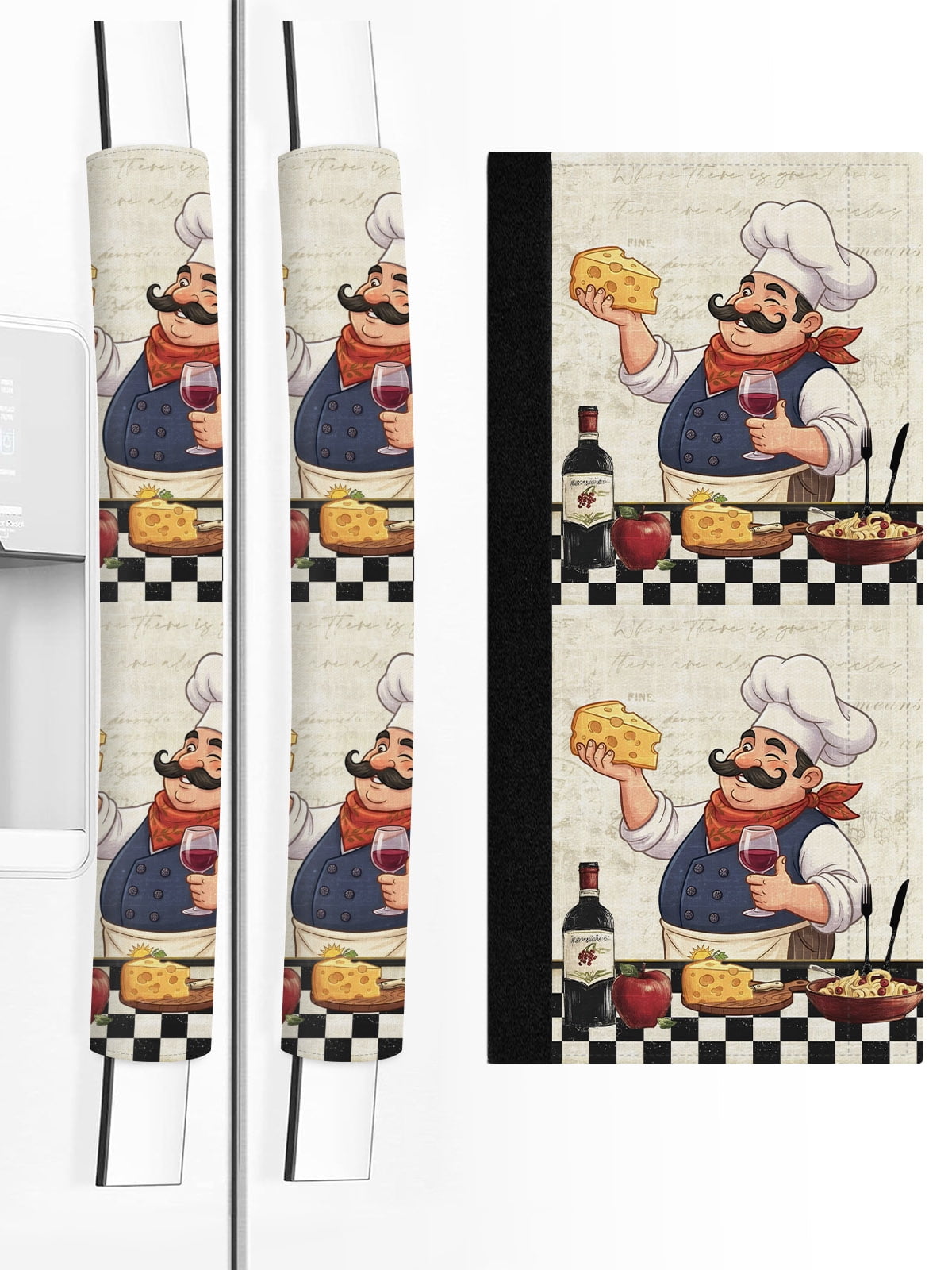 2 PCS Refrigerator Door Handle Covers, Retro Cartoon Chef Adjustable ...