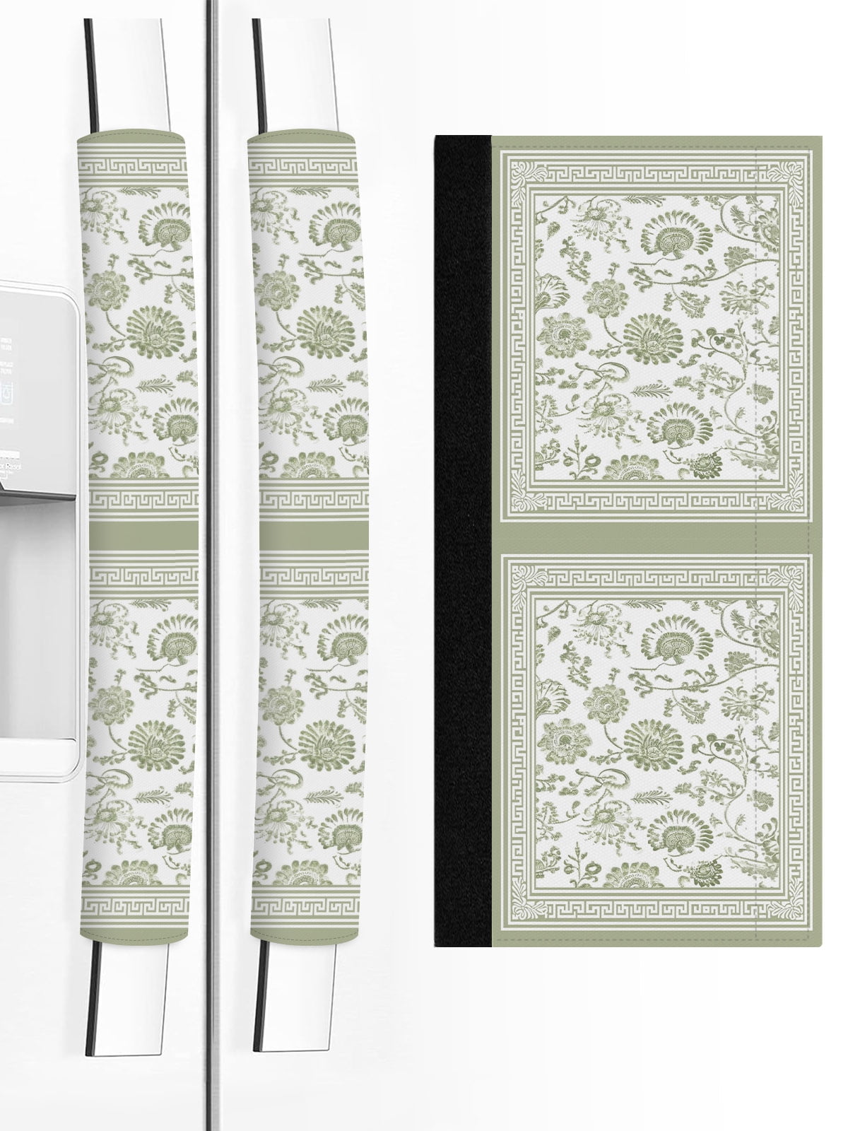 2 PCS Refrigerator Door Handle Covers, Sage Green Flowers Adjustable ...