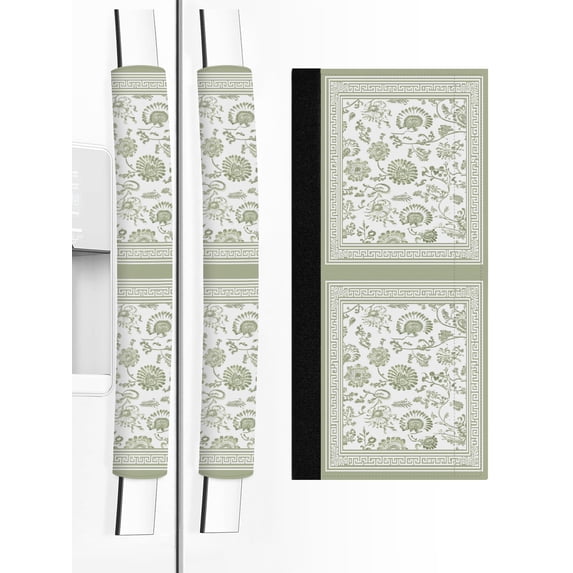 2 PCS Refrigerator Door Handle Covers, Sage Green Flowers Adjustable ...