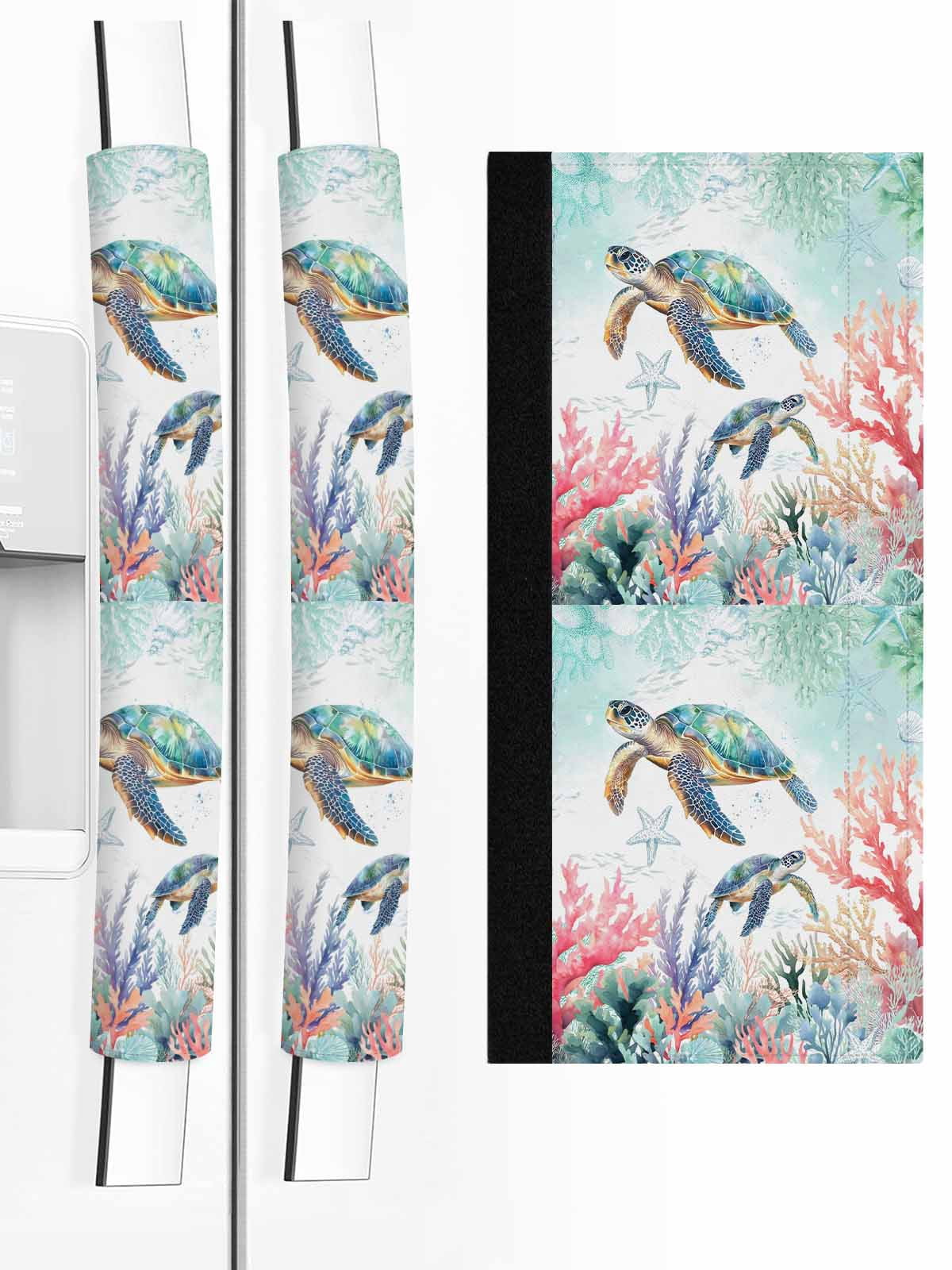 2 PCS Refrigerator Door Handle Covers, Sea Turtle Adjustable Kitchen ...