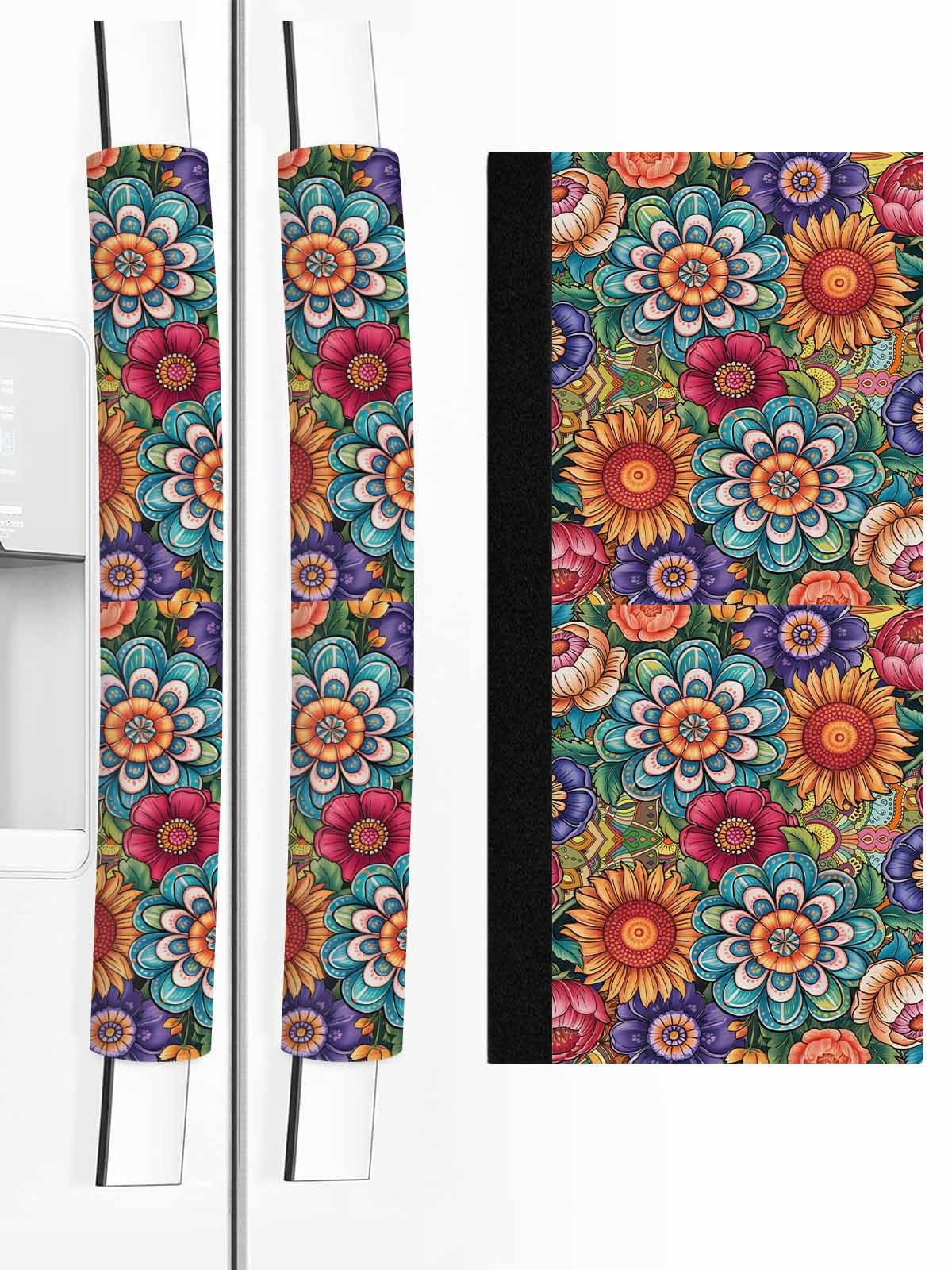 2 PCS Refrigerator Door Handle Covers, Spring Floral Adjustable Kitchen ...