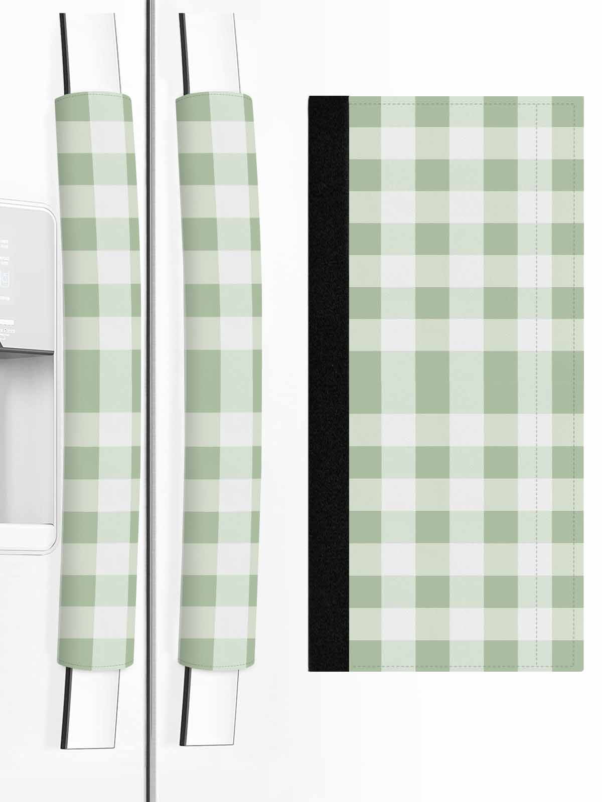 2 PCS Refrigerator Door Handle Covers, Spring Green Plaid Adjustable ...