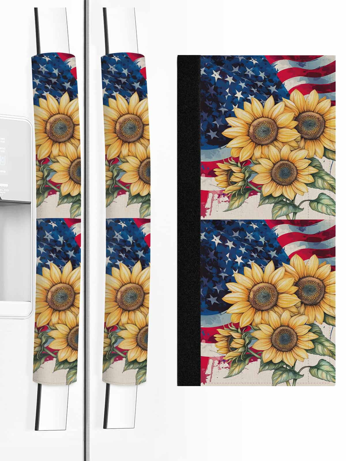 2 PCS Refrigerator Door Handle Covers, Sunflower Stars and Stripes ...