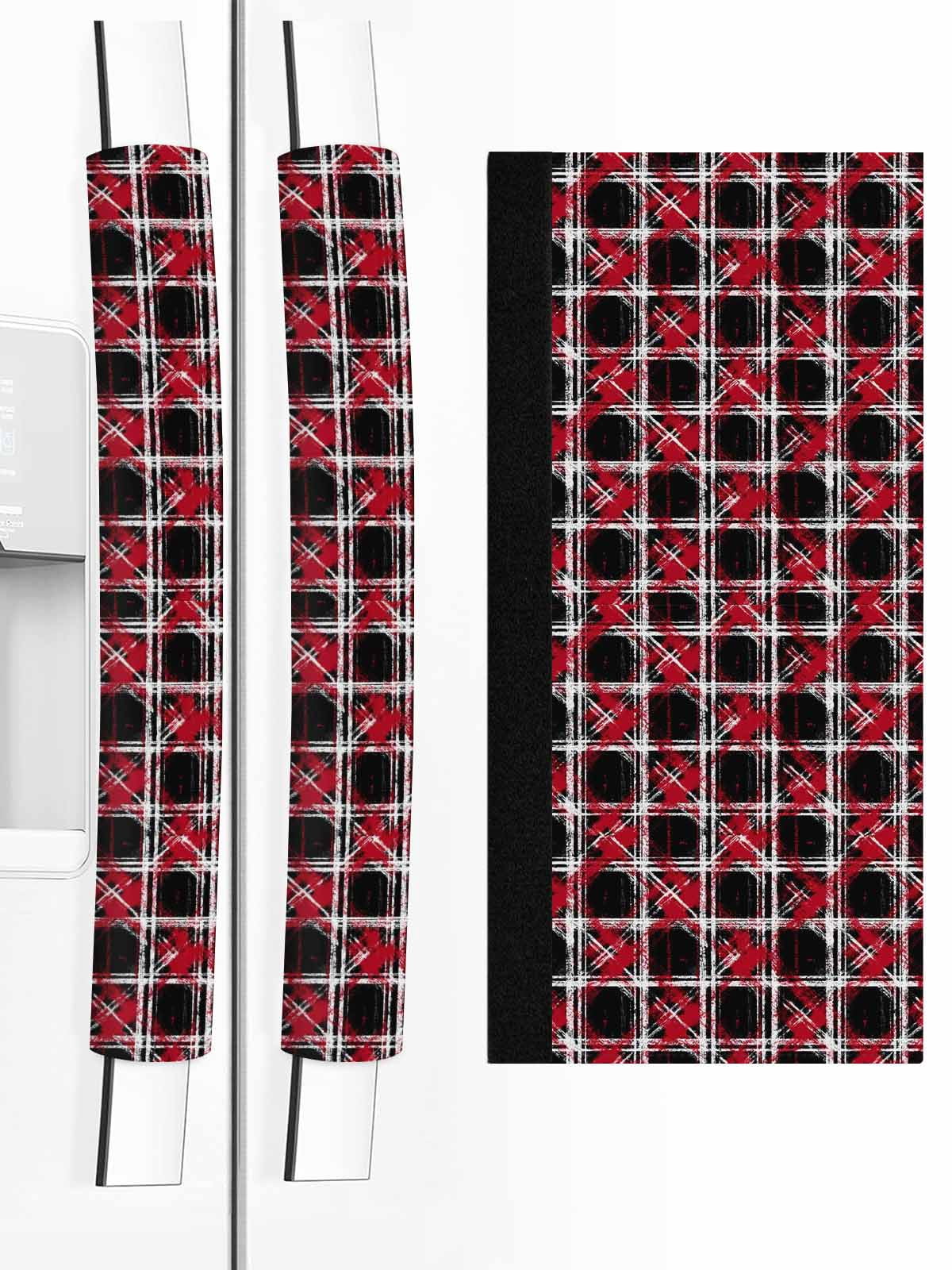 2 PCS Refrigerator Door Handle Covers, Tartan Adjustable Kitchen ...