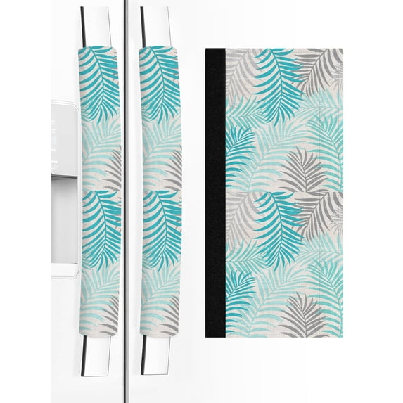 2 PCS Refrigerator Door Handle Covers, Teal Grey Palm Leaves Adjustable ...