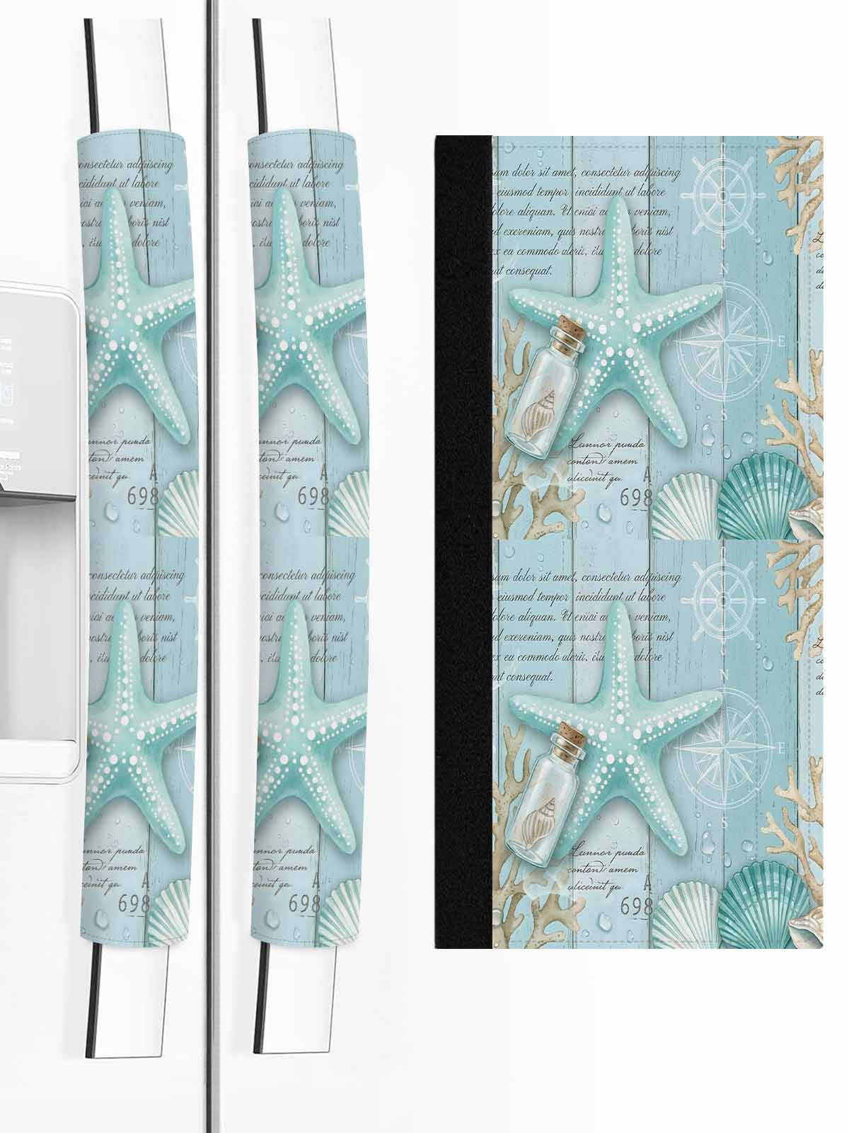 2 PCS Refrigerator Door Handle Covers, Teal Ocean Starfish Adjustable ...
