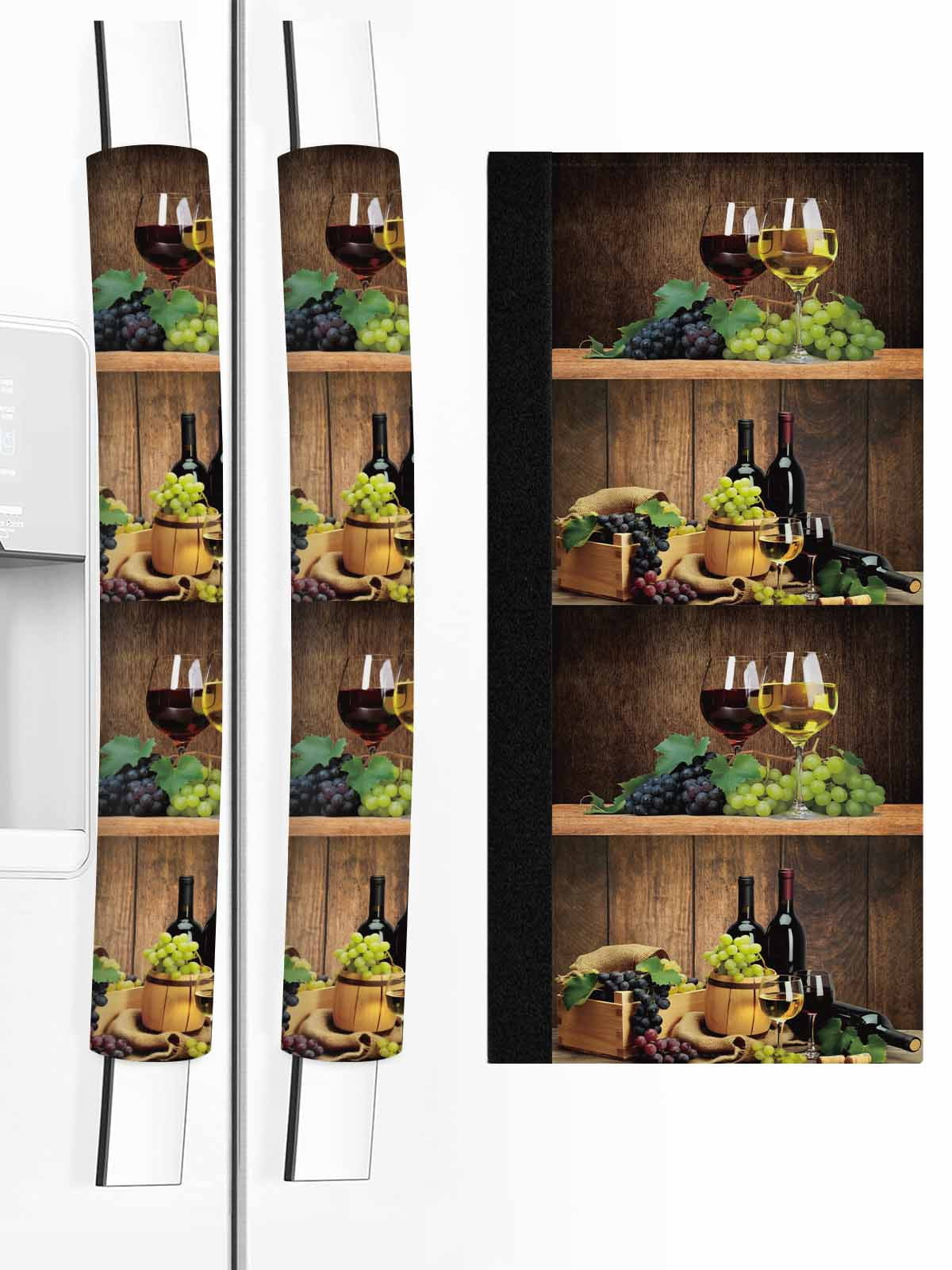 2 PCS Refrigerator Door Handle Covers, Vintage Red Wine Glass ...