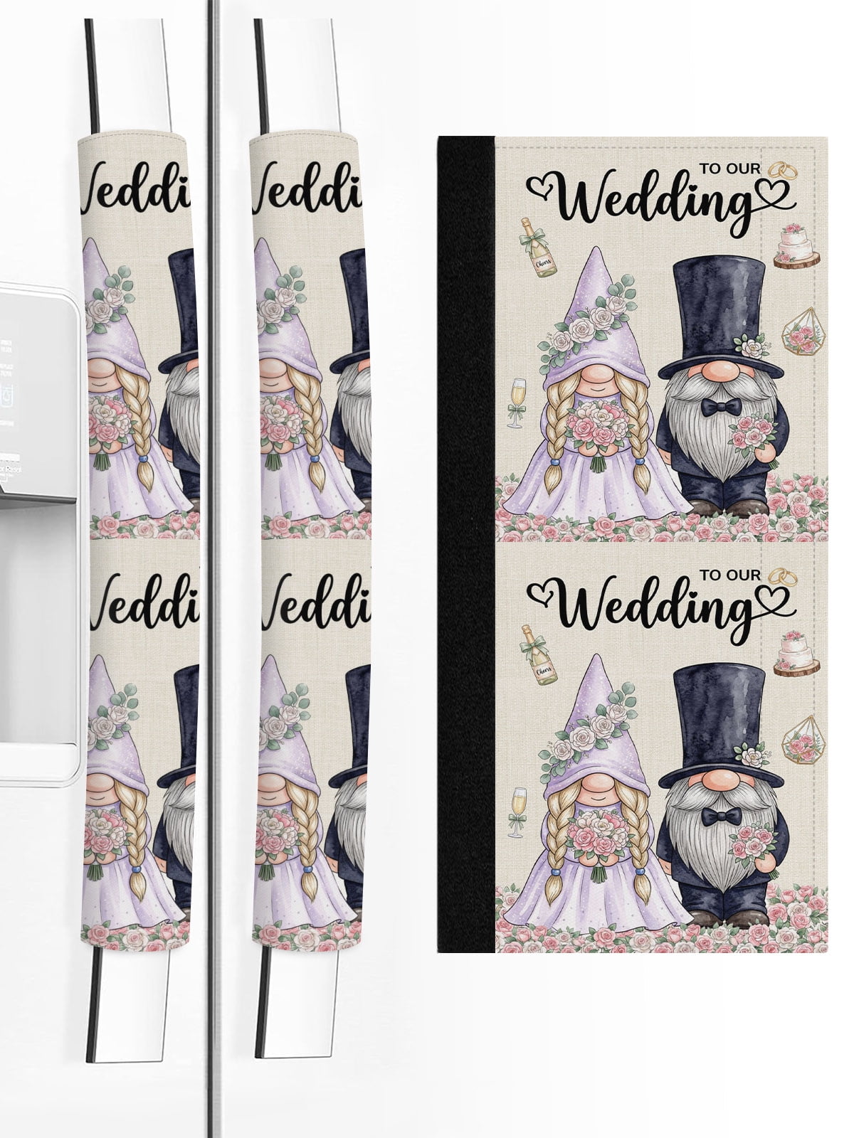 2 PCS Refrigerator Door Handle Covers, Wedding Gnomes Adjustable ...