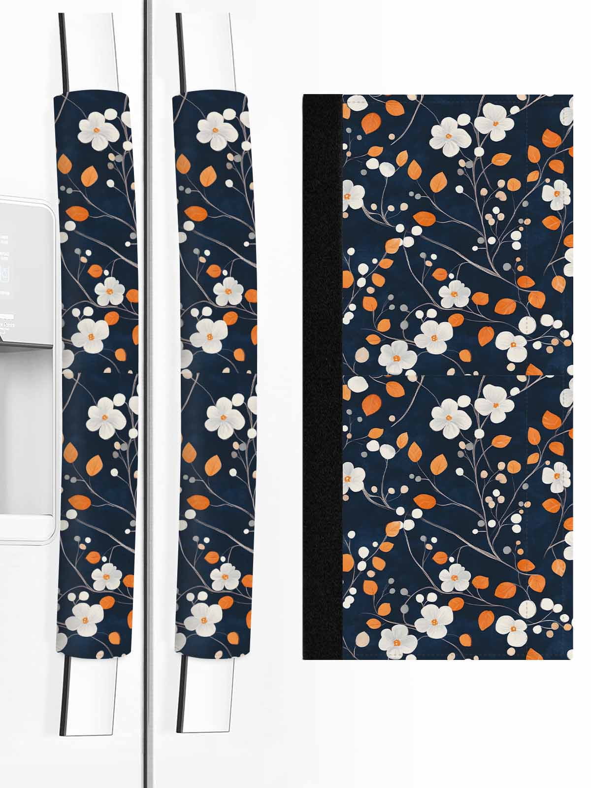 2 PCS Refrigerator Door Handle Covers, White Orange Flowers Adjustable ...