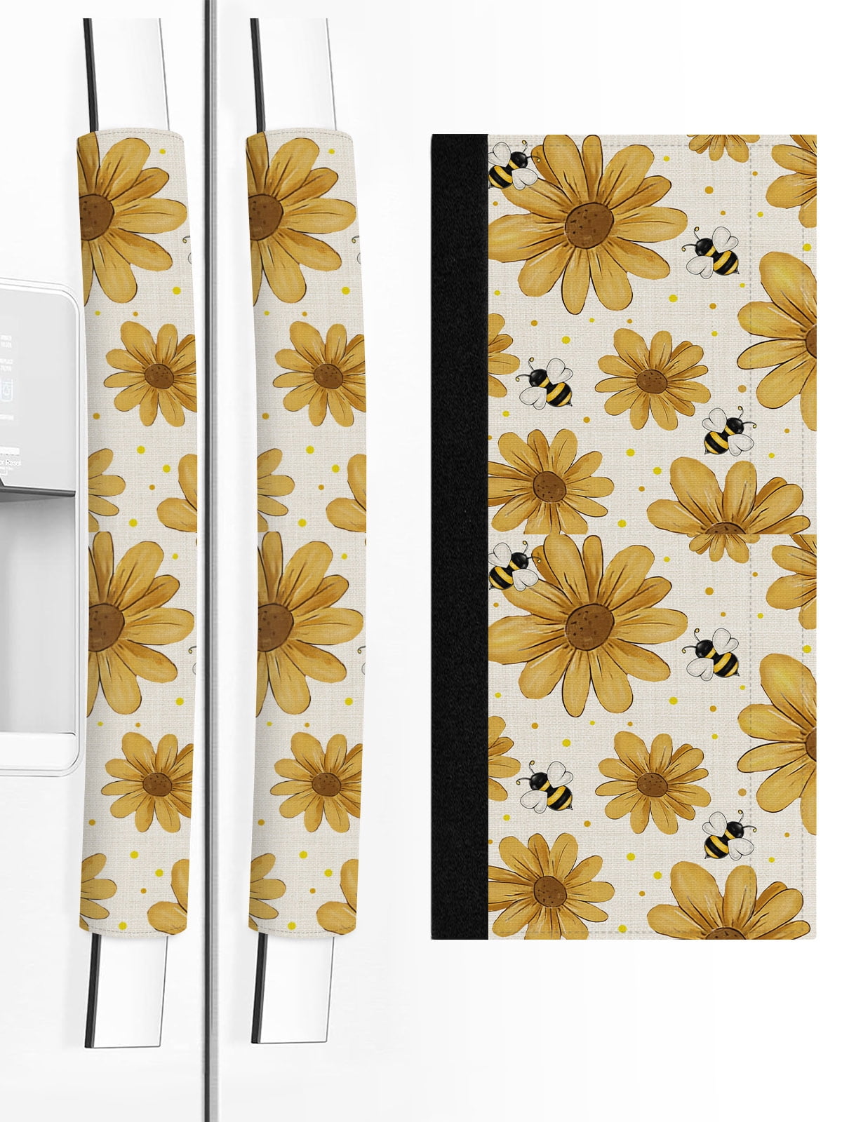 2 PCS Refrigerator Door Handle Covers, Yellow Floral Adjustable Kitchen ...