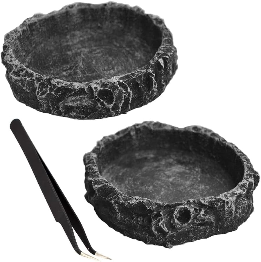 2-PCS Reptile Feeder Dish Set with Feeding Tweezers – Realistic Tree ...