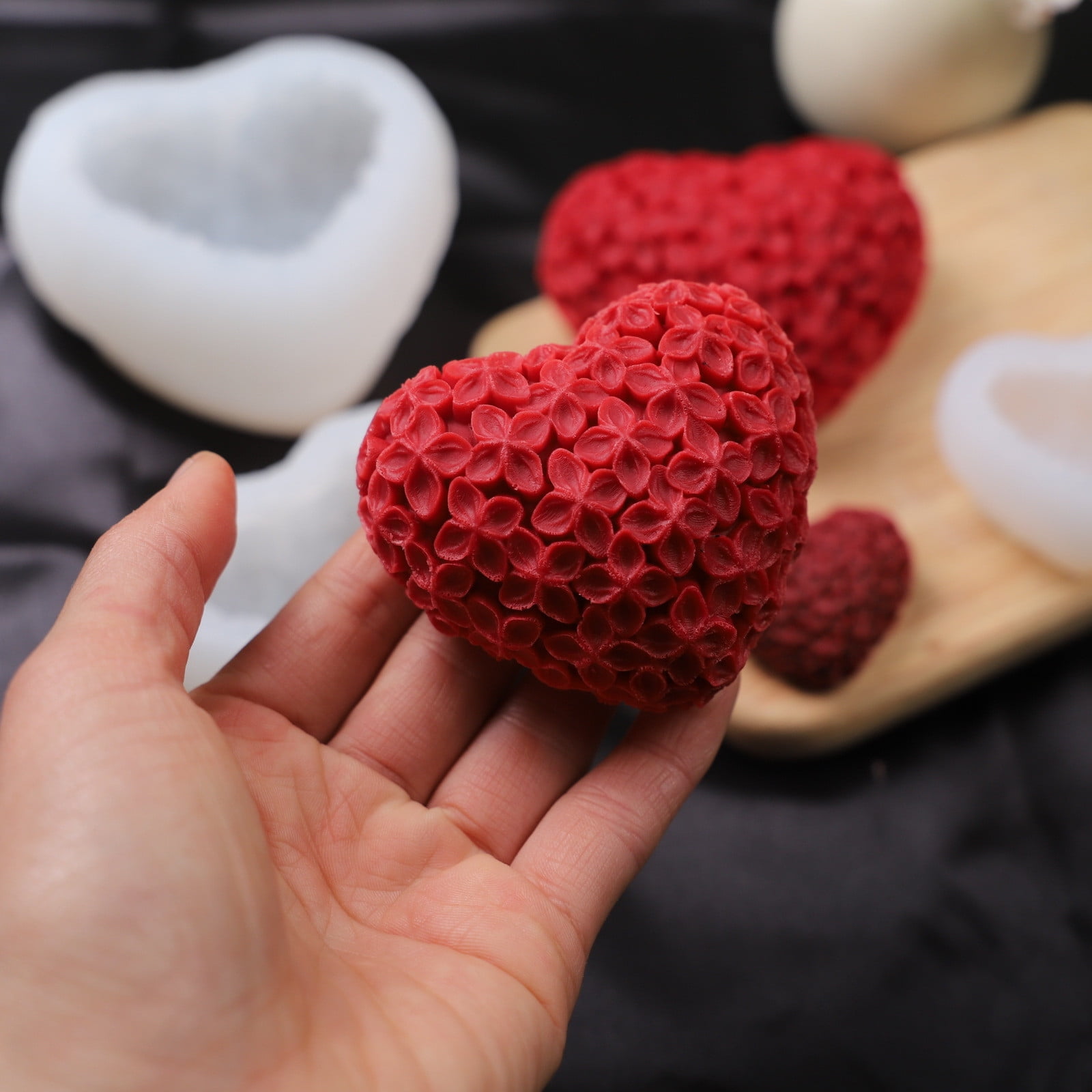 2 PCS Rose Heart Silicone Molds for Valentine's Day,3D Flower Candle ...