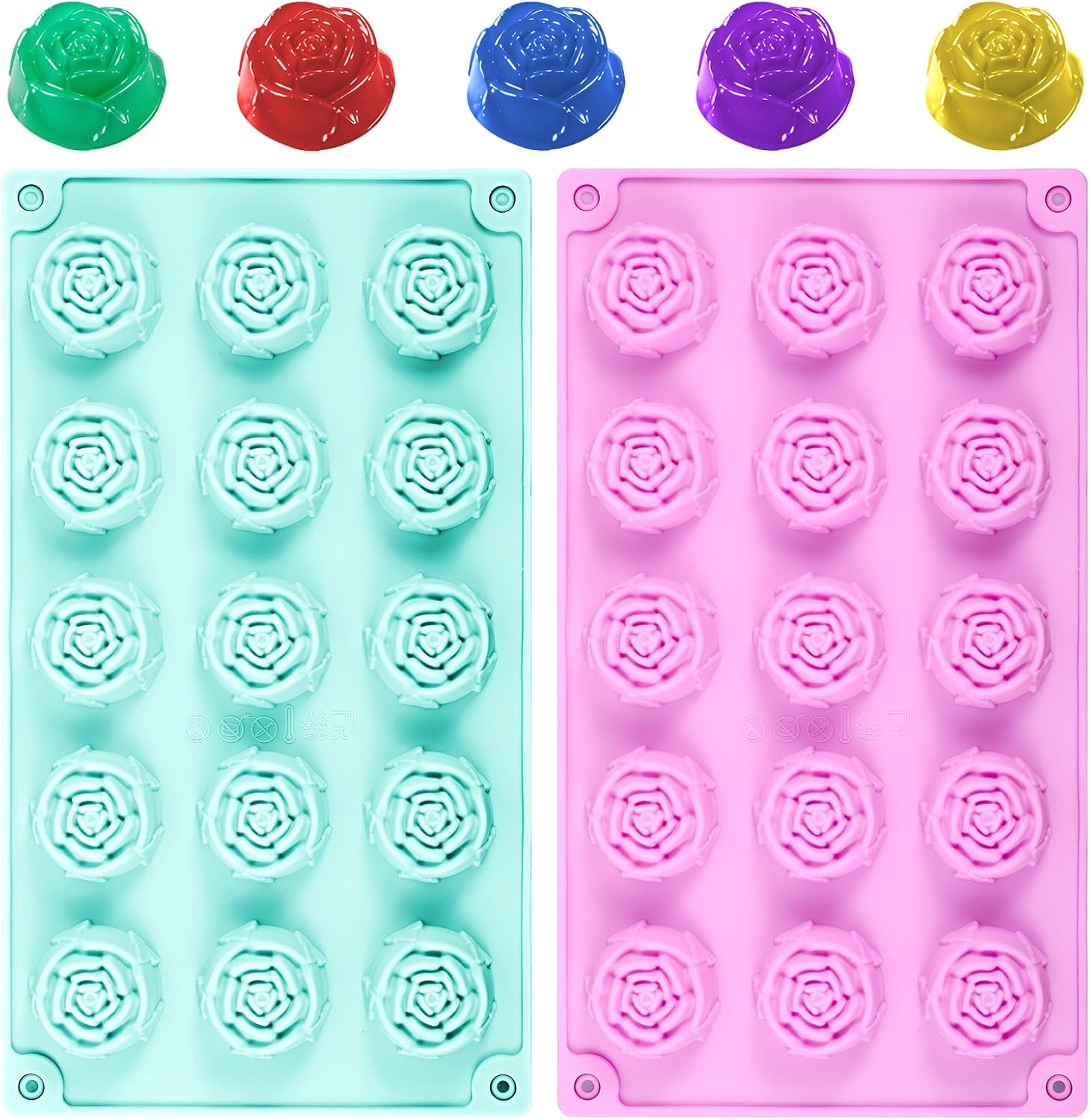 2 PCS Rose Silicone Fondant Molds, 15 Cavity 3D Rose Flower Fondant ...