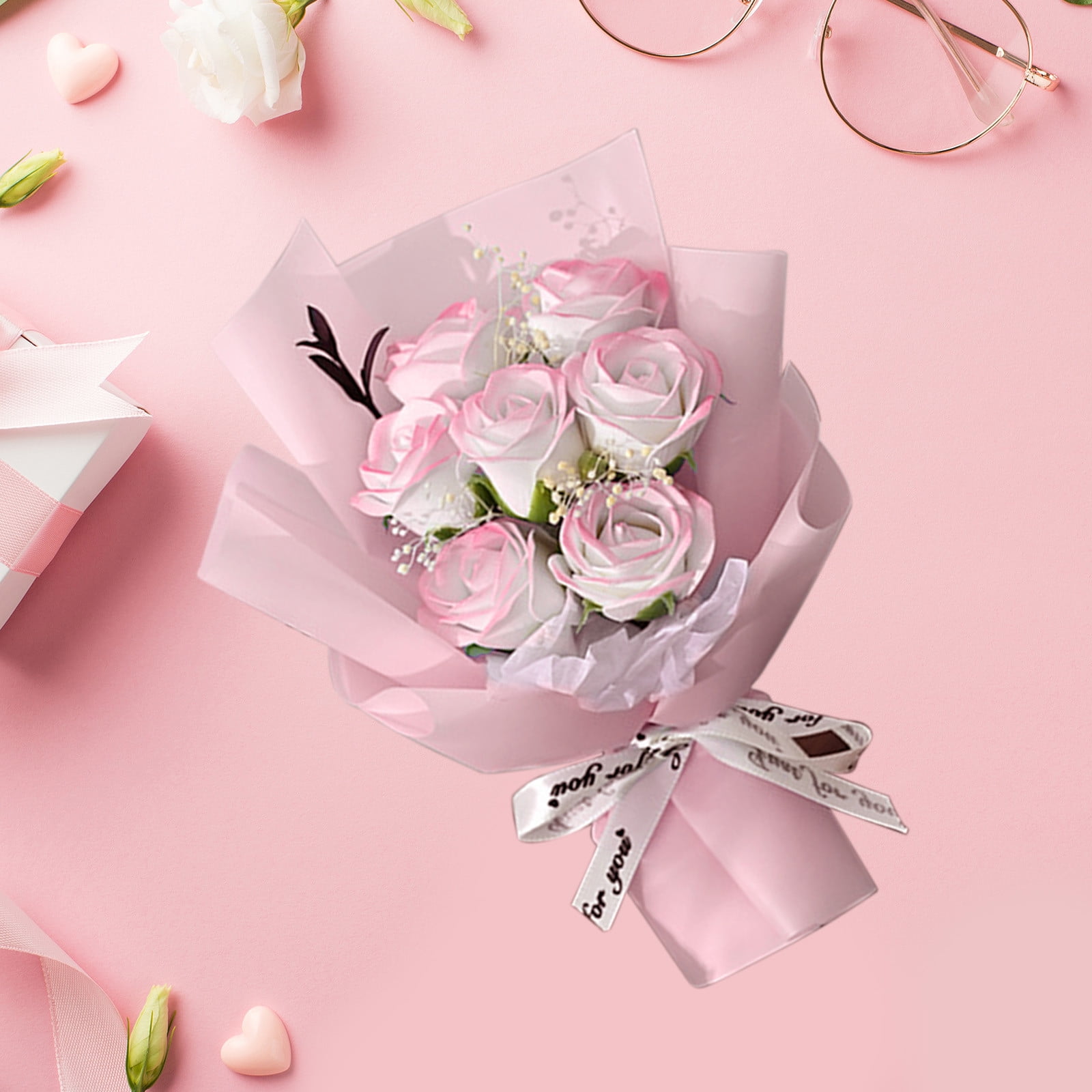 2 PCS Roses Bouquet,Mini Soap Flowers Gift Box,Soap Flower Soap Rose ...
