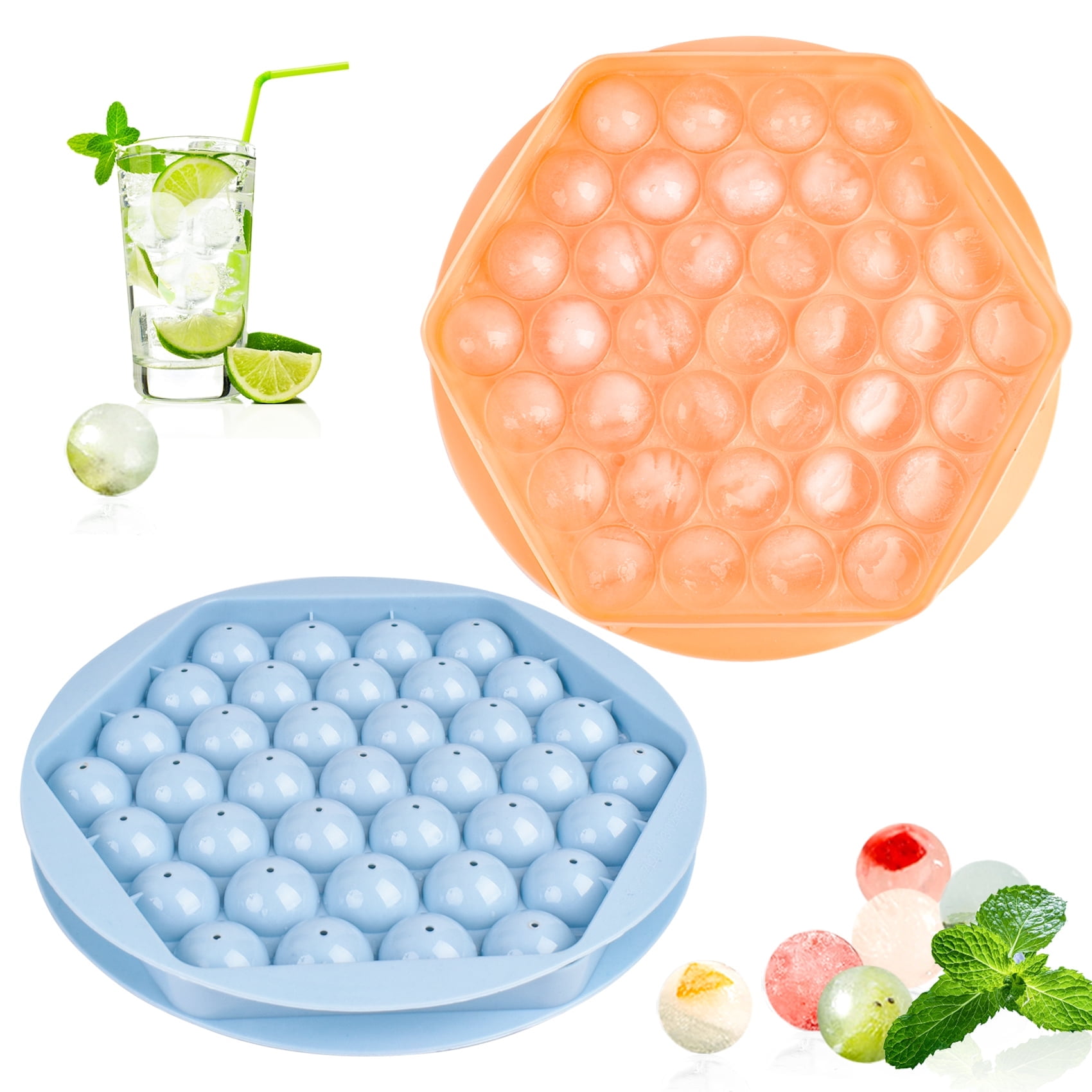 2 PCS Round Ice Cube Tray with Lid, Mini Ice Ball Maker Mould for ...