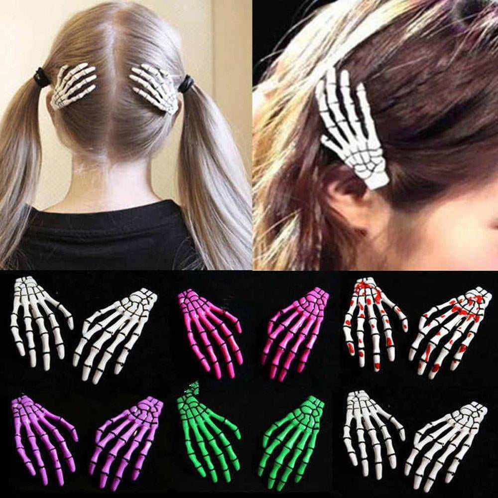 2 PCS/SET Skull Hand Bone Hairpin Gripper Ghost Skeleton Hair Clips ...