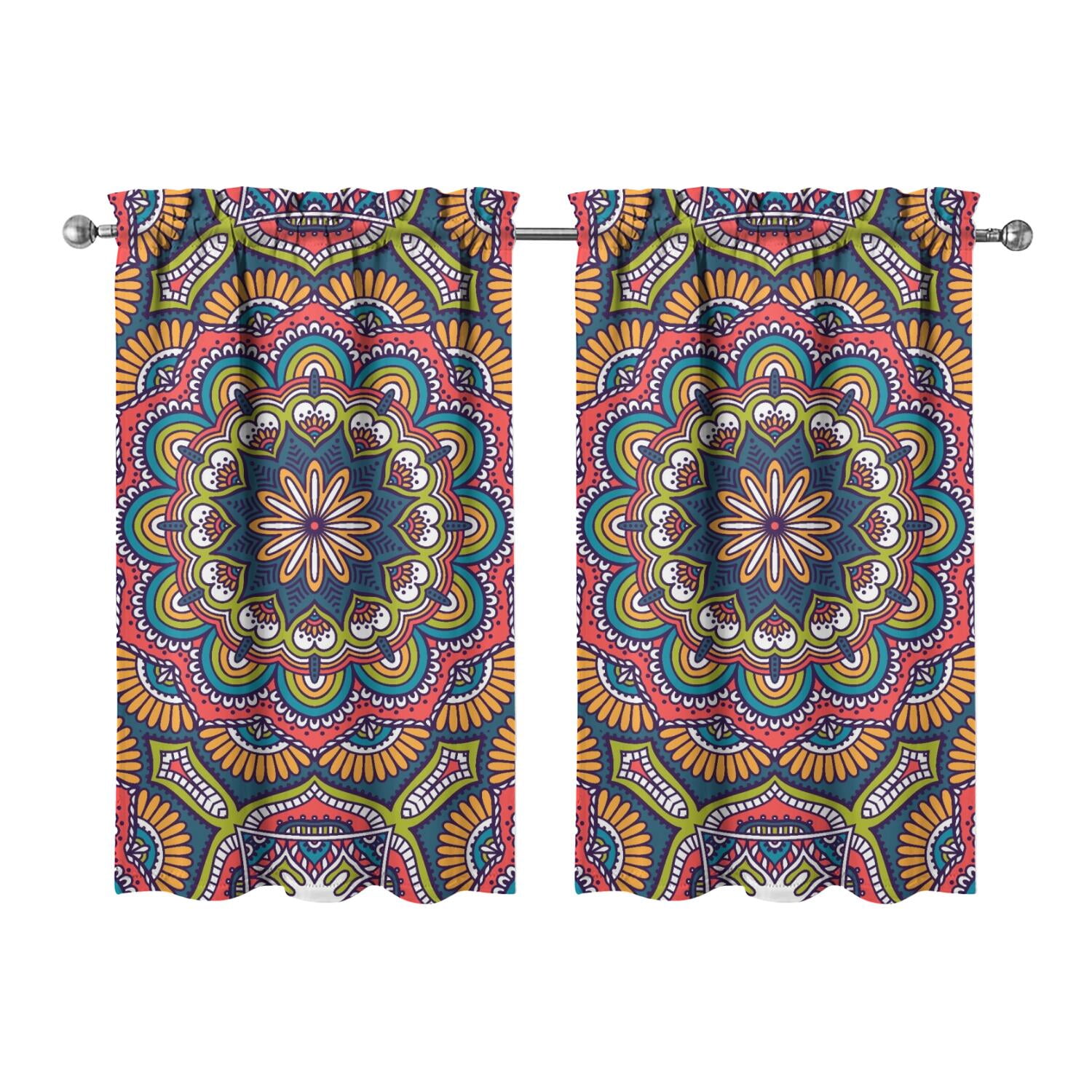 2 PCS Sacred Symbolic Mandala Kitchen Curtains - 27.5Wx39L Inch Zen ...