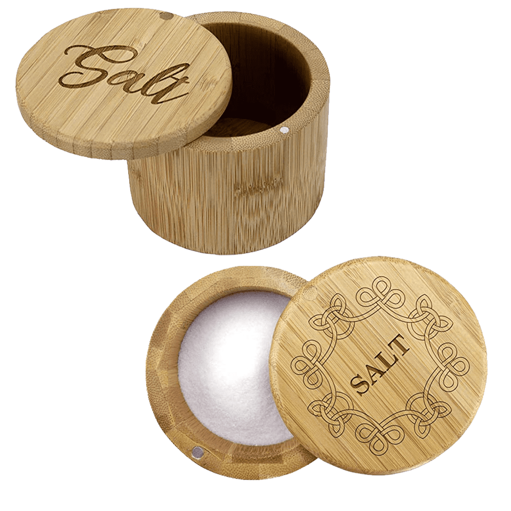 2 PCS Salt Cellar Bamboo Storage Box with Magnetic Swivel Lid, "Salt ...