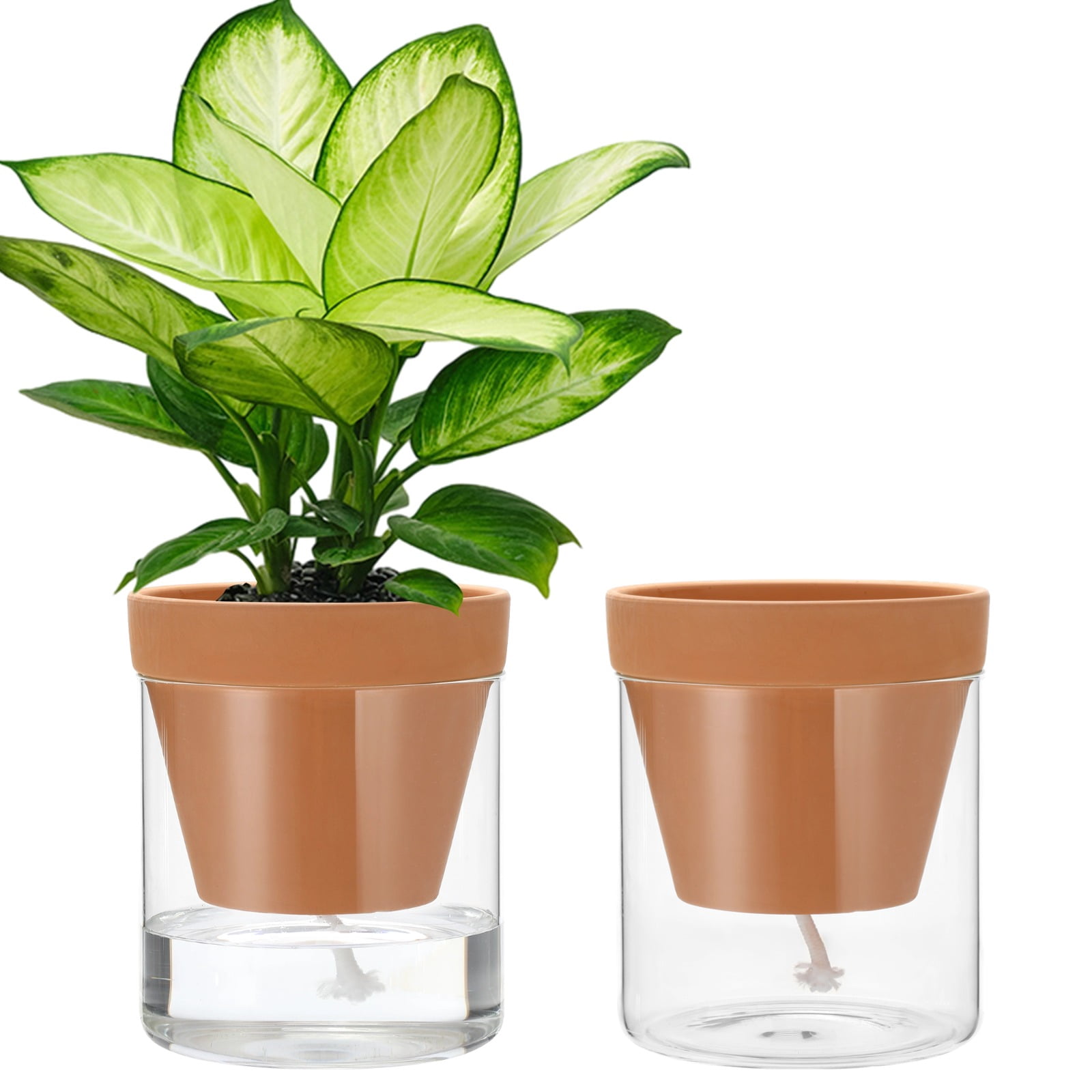 2 PCS Self Watering Planter Pot, Terracotta Ceramic Indoor Plant Pot ...