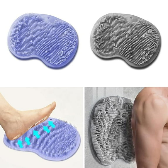2 PCS Shower Foot & Back Scrubber Mat Hands Free Foot Massager Mat with ...