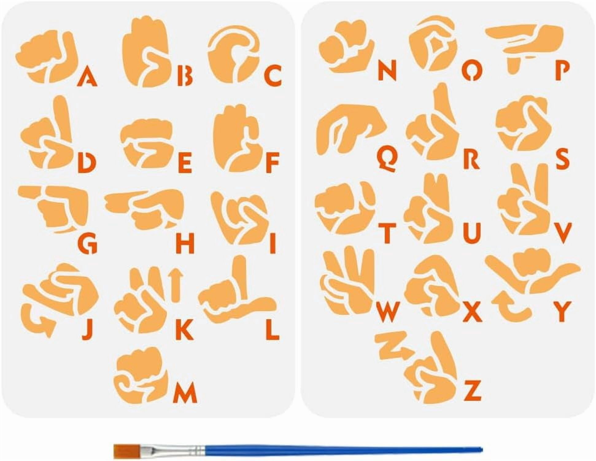 2 PCS Sign Language Alphabet Painting Stencil with 1Pc Plastic Paint ...