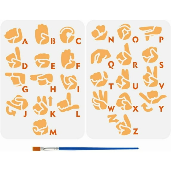 2 PCS Sign Language Alphabet Painting Stencil with 1Pc Plastic Paint ...
