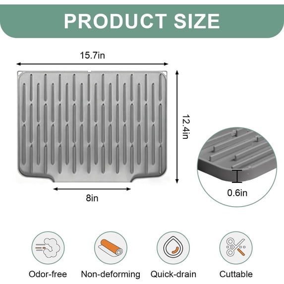 2 PCS Silicone Dish Drying Mat with Faucet Guard for Kitchen Sink Fast ...
