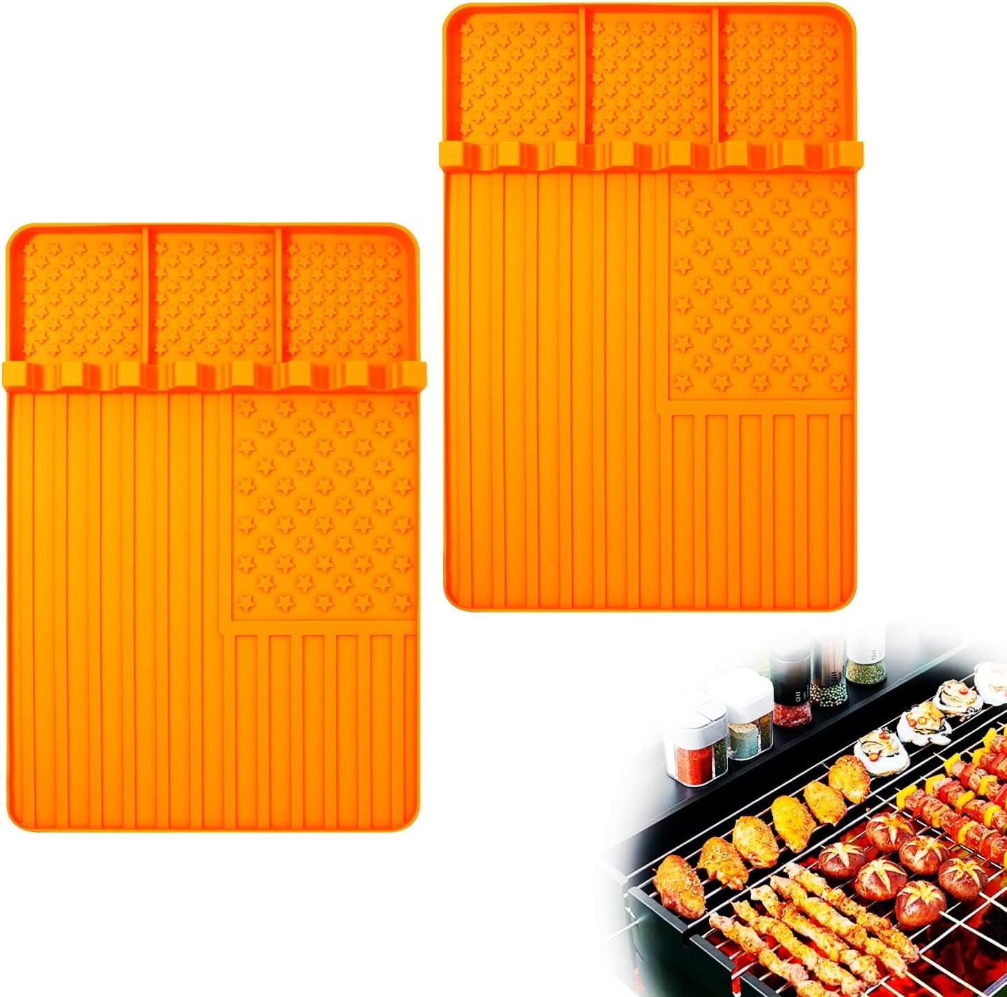 2 PCS Silicone Griddle Tools Mat for ,Grill BBQ Caddy Utensils Holder ...