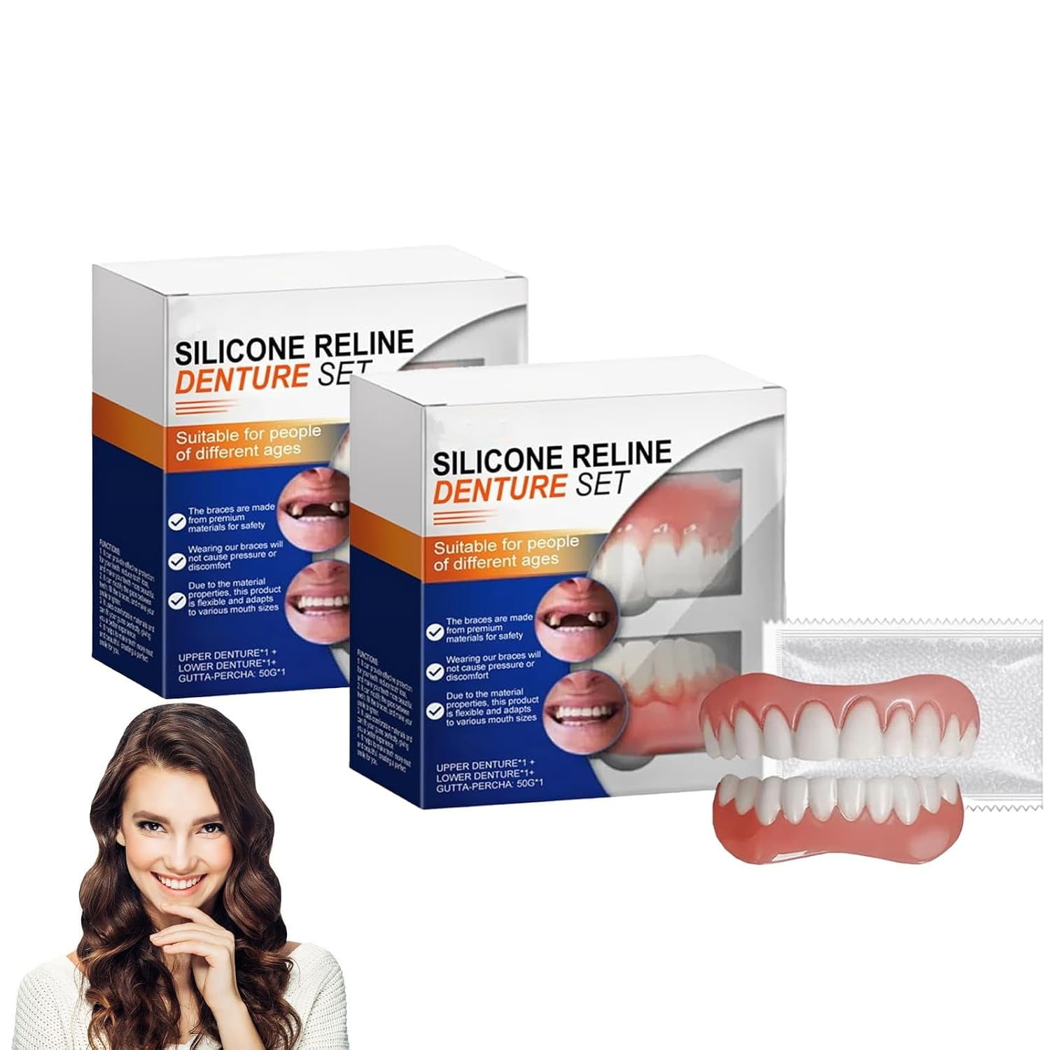 2 PCS Silicone Reline Denture Set, Silicone Dentures Set, Soft Denture ...