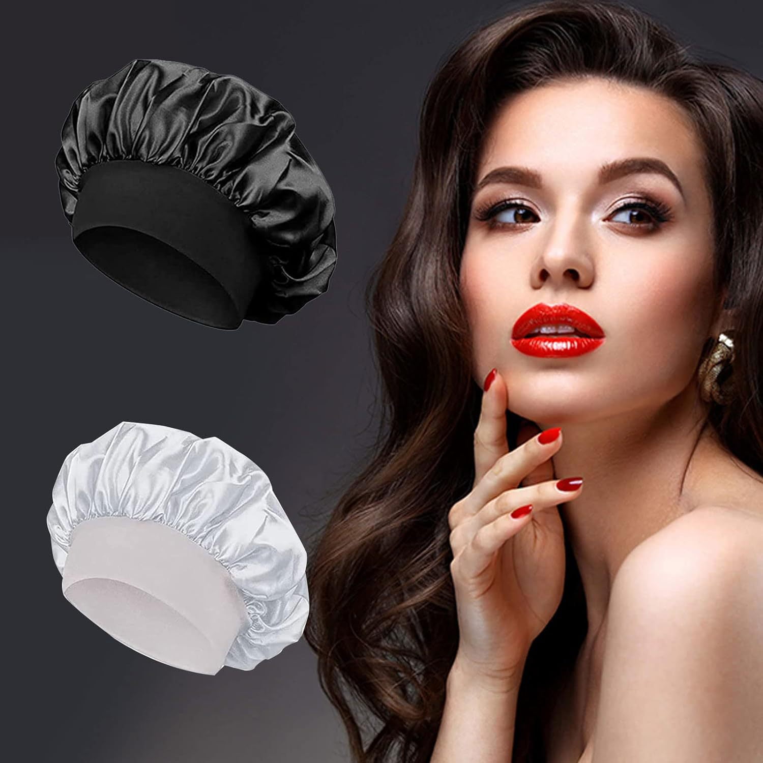 2 PCS Silk Bonnet for Sleeping Black Women Sleep Cap Satin Hair Cap for ...