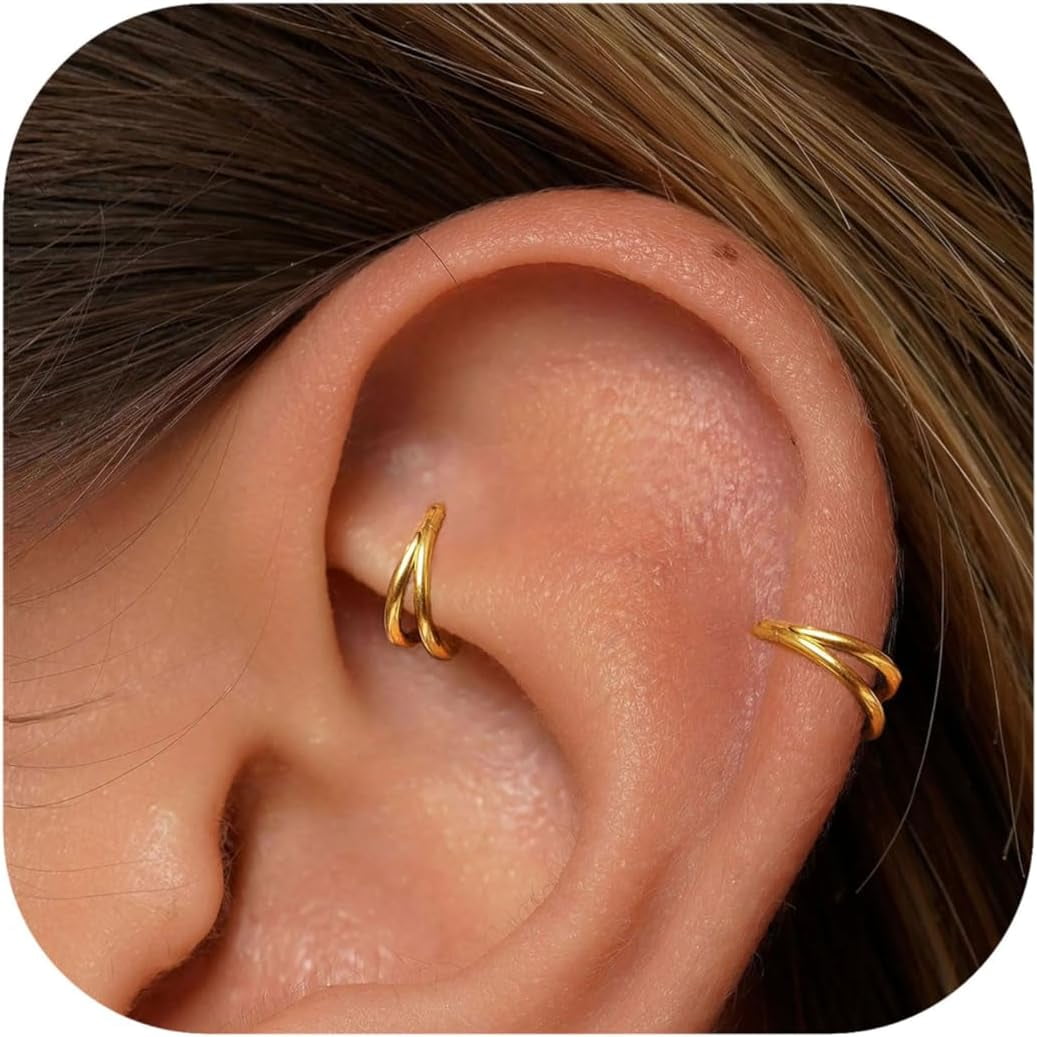 2 PCS Small Cartilage Double-Hoop Helix Conch Piercing Earrings With ...