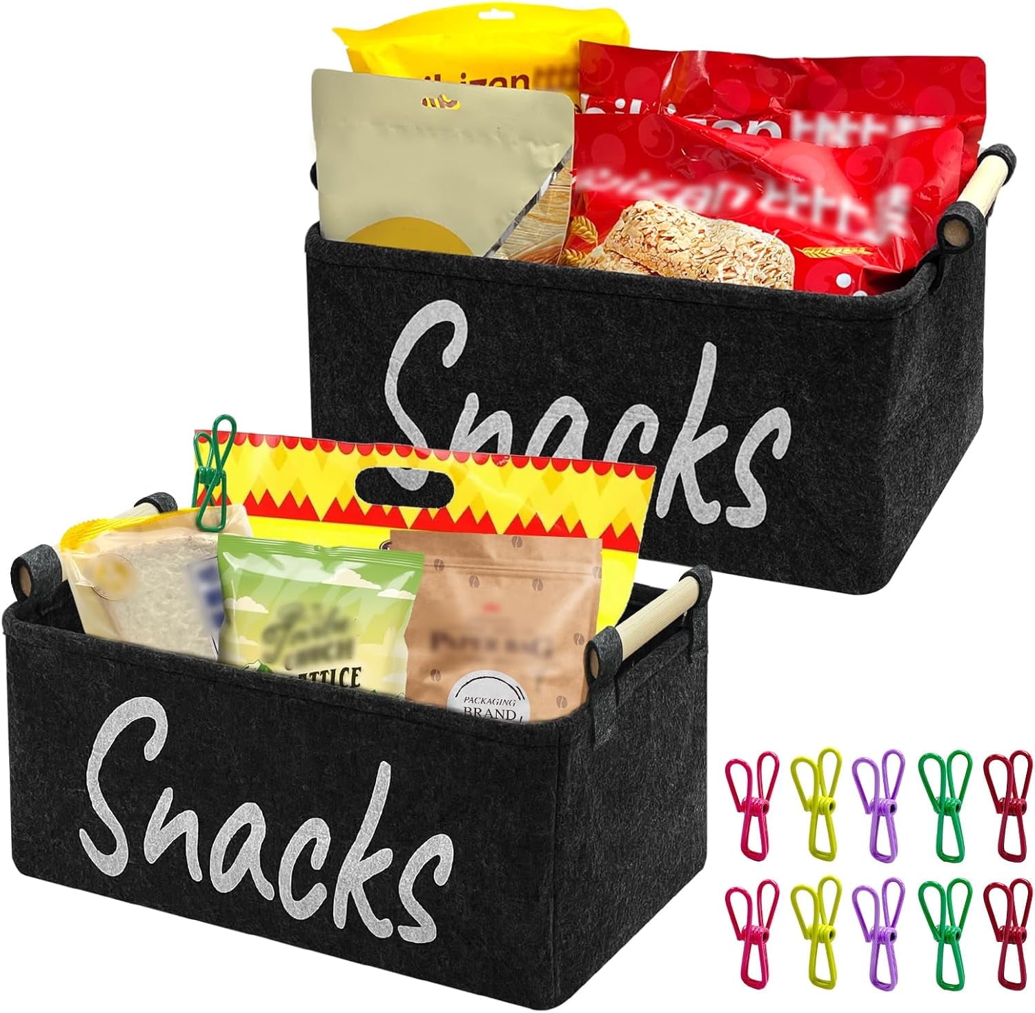 2 PCS Snack Bin for Pantry,Snack Basket Organizer for Countertop with ...
