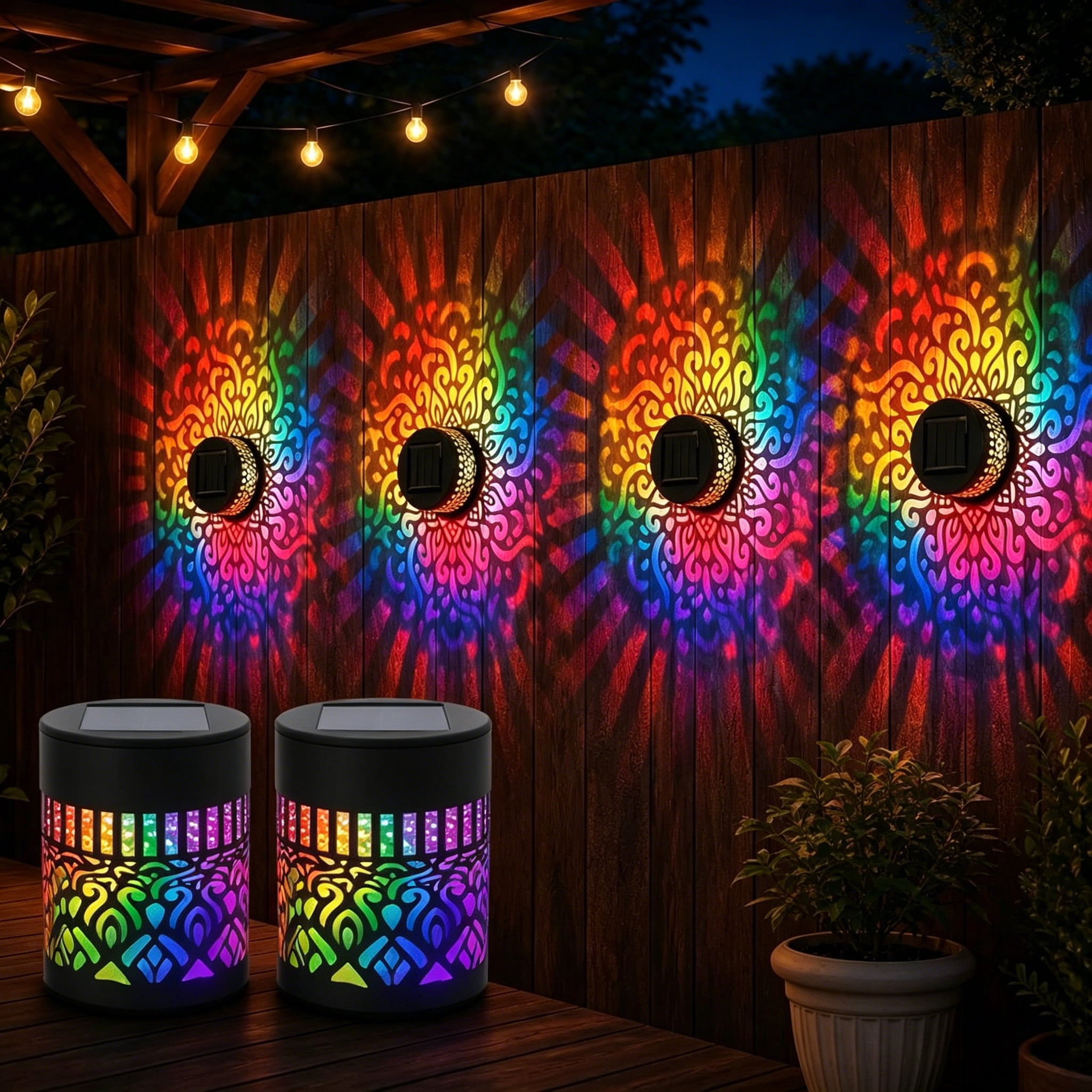 2 PCS Solar Mandala Projector Light,7 Color Changing Automatic ...