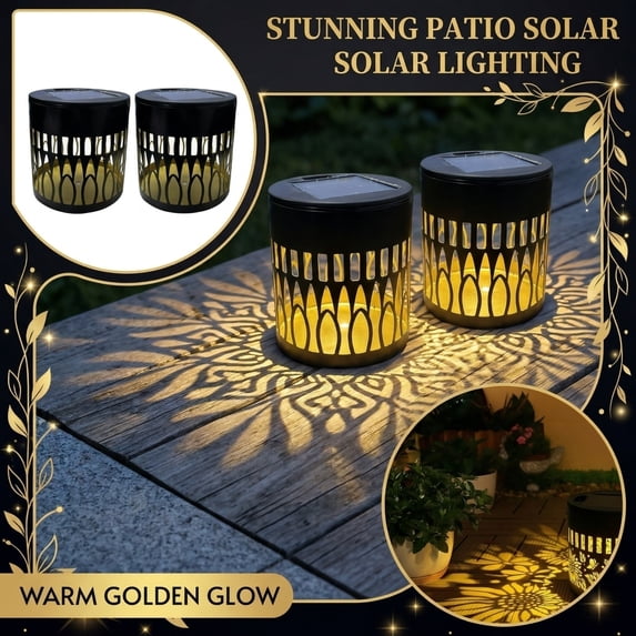 2 PCS Solar Powered Wrought Iron Hanging Lanterns, Mandala Openwork ...