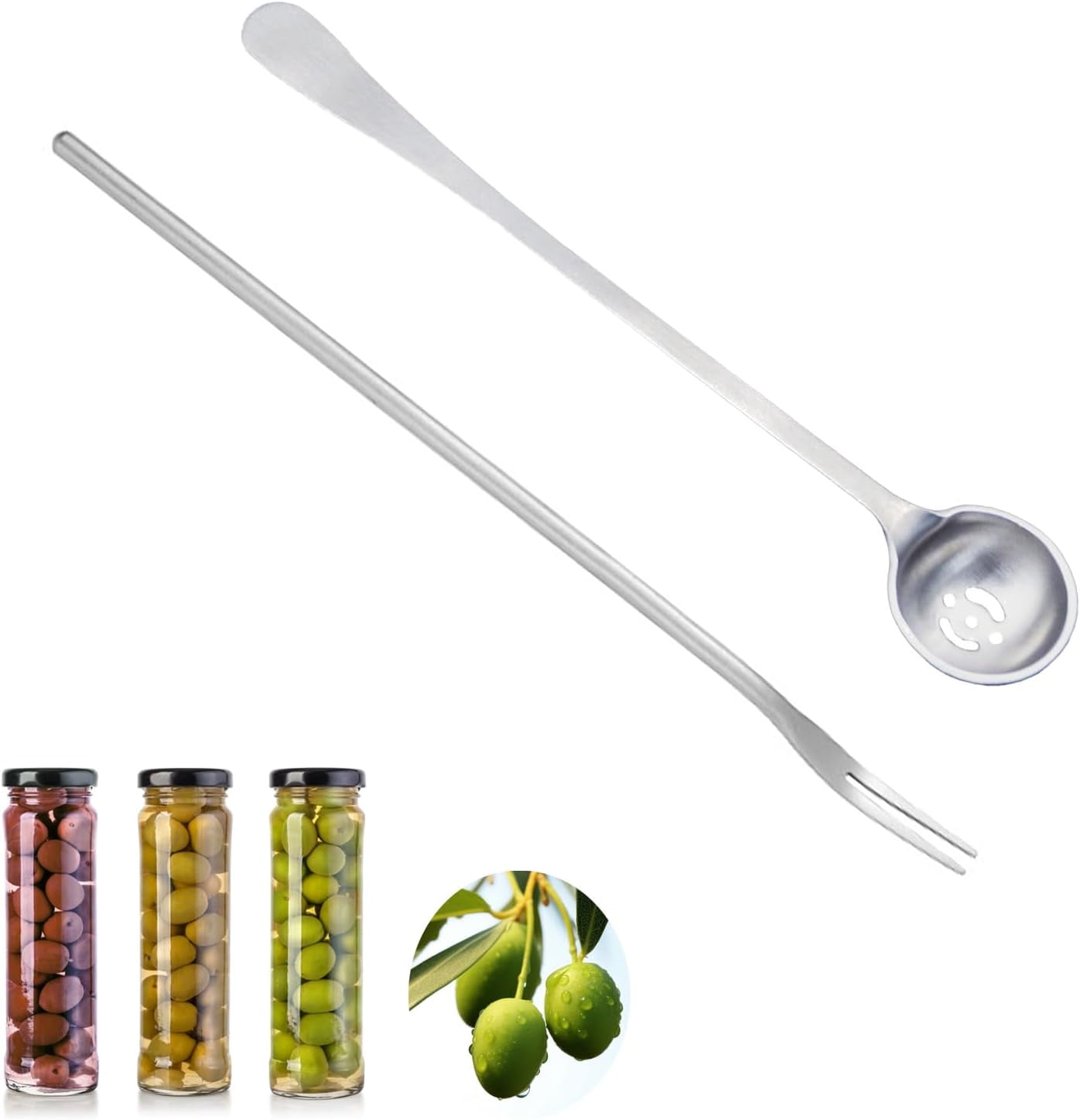 2 PCS Spoon and Pickle Fork, 7.5 Inch Spoons with Holes, 8.6 Inch ...