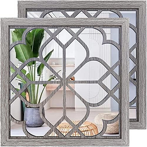 2 PCS Square Wall Mirror,Gorgeous Rustic Farmhouse Accent Mirror,Barn ...